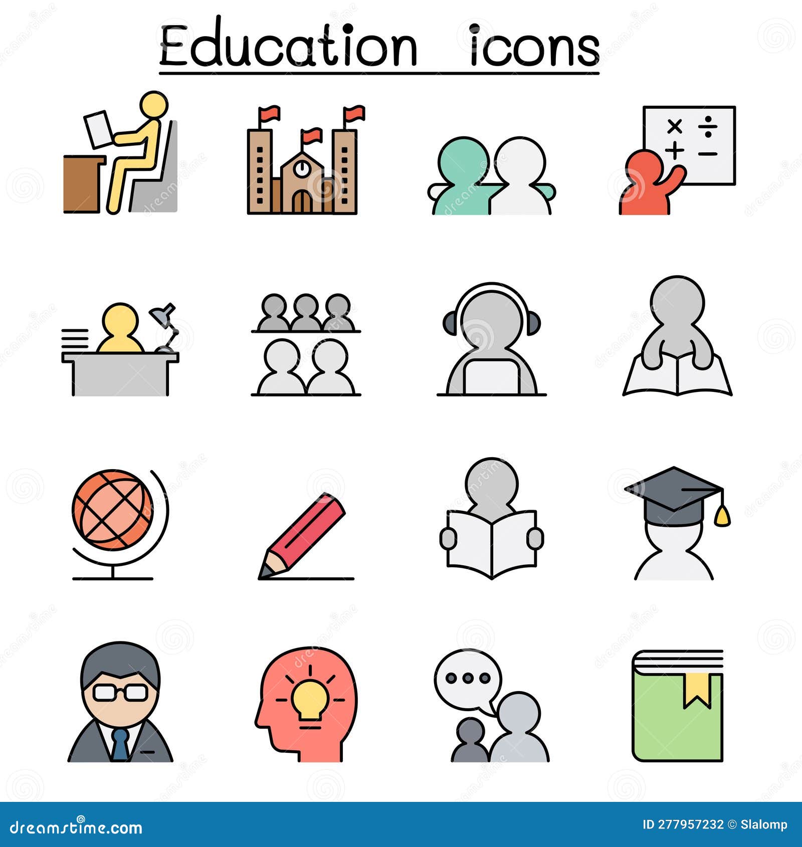 Learning and Education Color Line Icon Set Stock Vector - Illustration ...