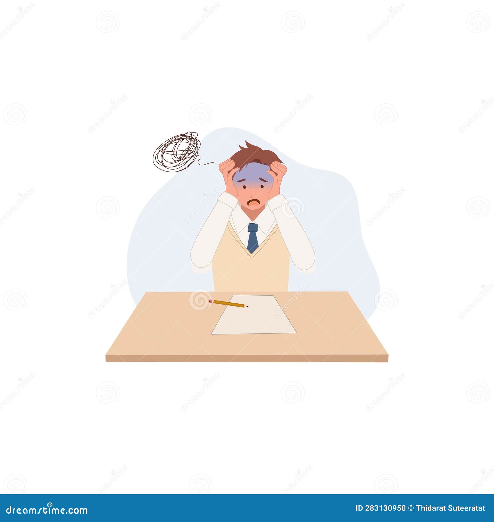 Learning and Education Concept. Korean Student Character Doing Exam on ...