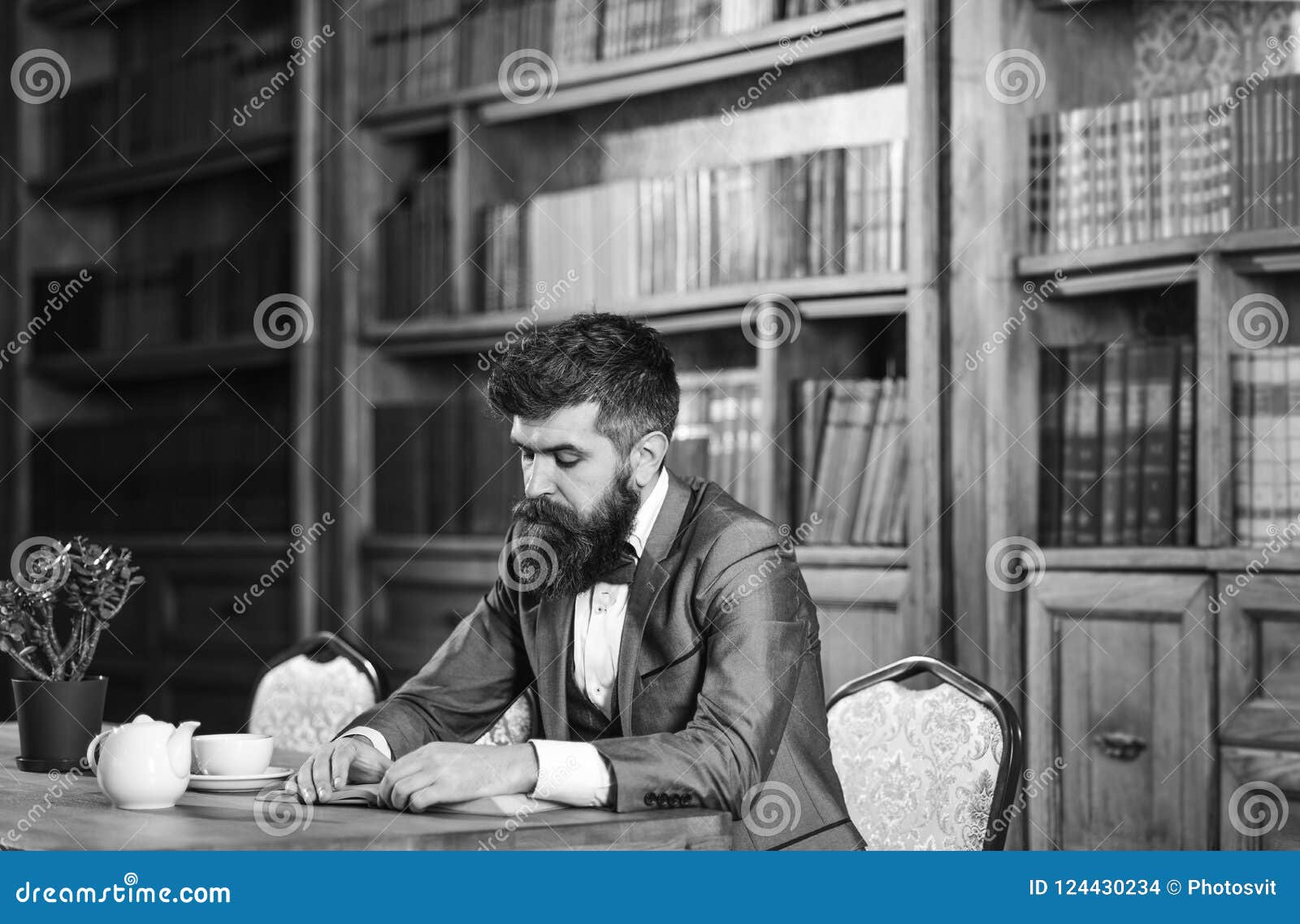 Learning and Education Concept. Man Reading and Learning New Ideas ...