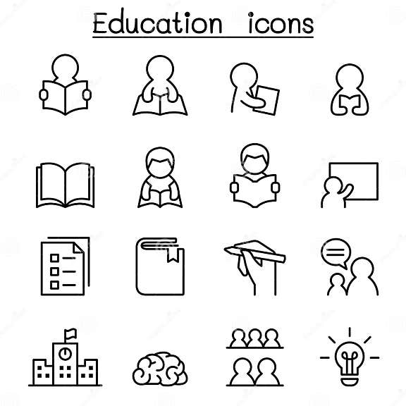 Learning & Education Icon Set in Thin Line Style Stock Vector ...