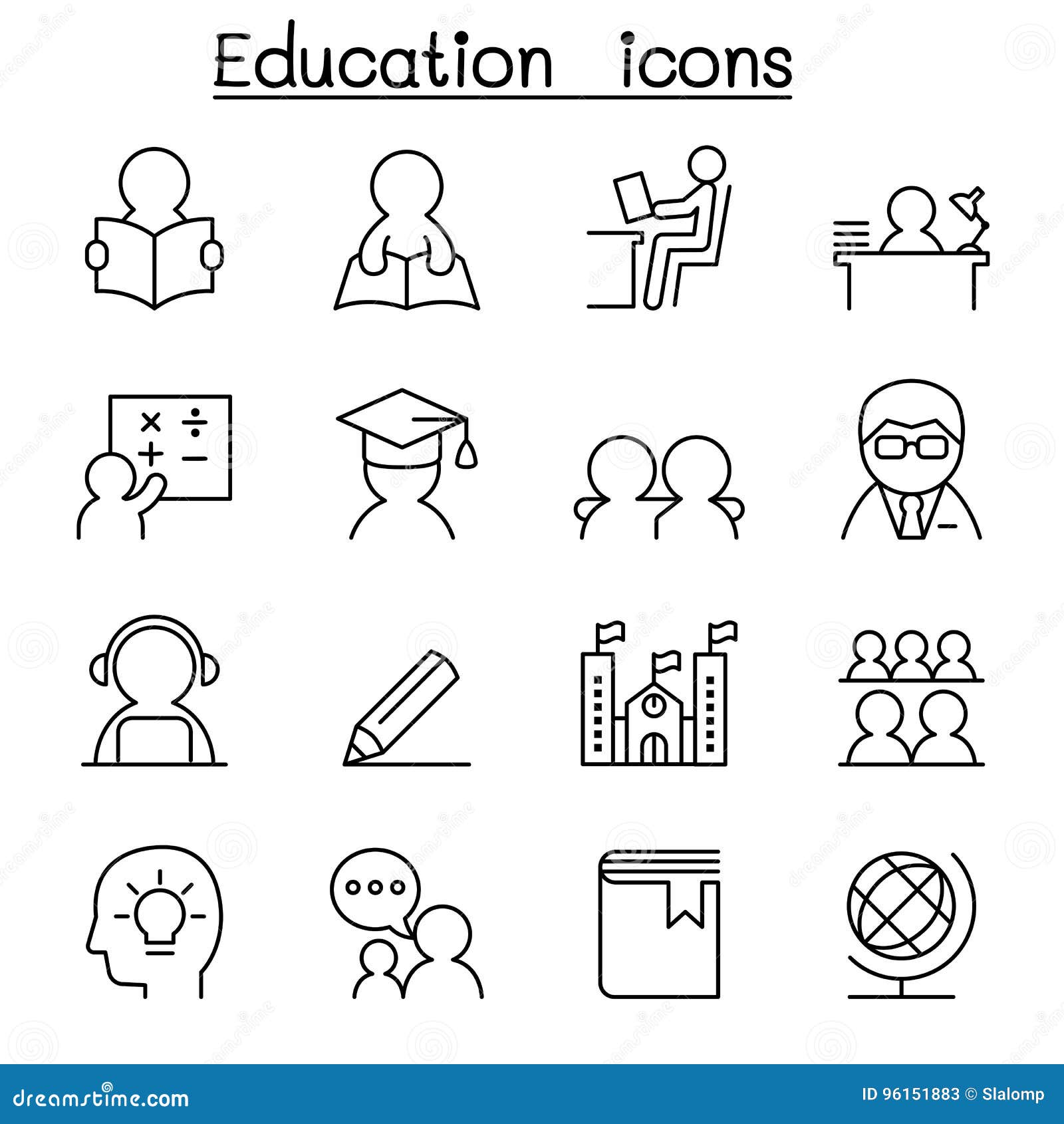 Learning & Education Icon Set in Thin Line Style Stock Vector ...