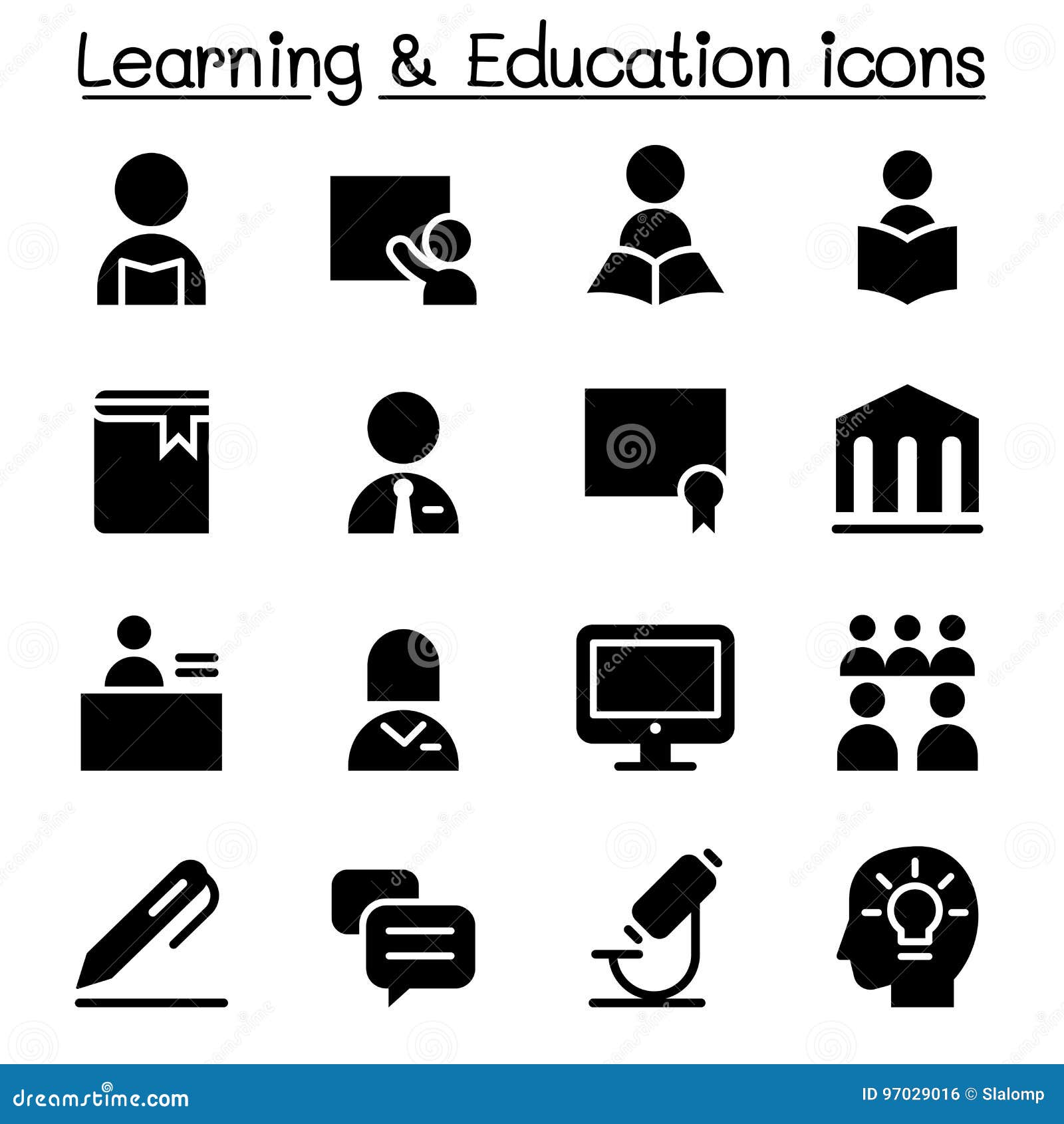 Learning & Education Icon Set Stock Vector - Illustration of pictogram ...