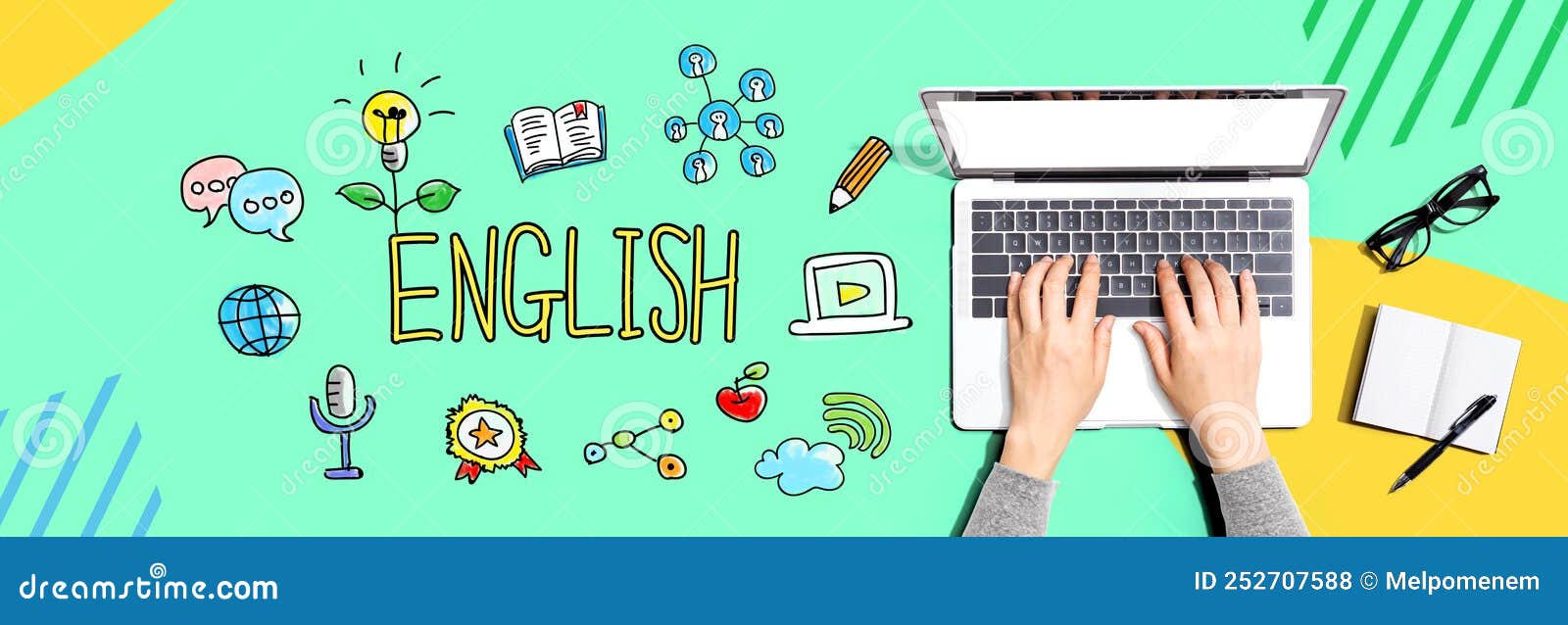 Learning English Concept with Person Using a Laptop Stock Photo - Image ...