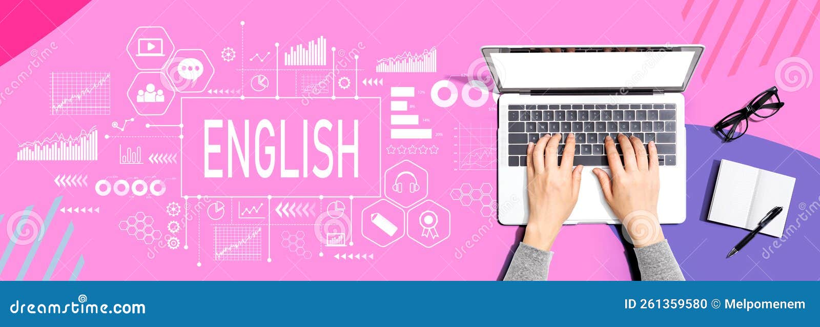 Learning English Concept with Person Using a Laptop Stock Photo - Image ...