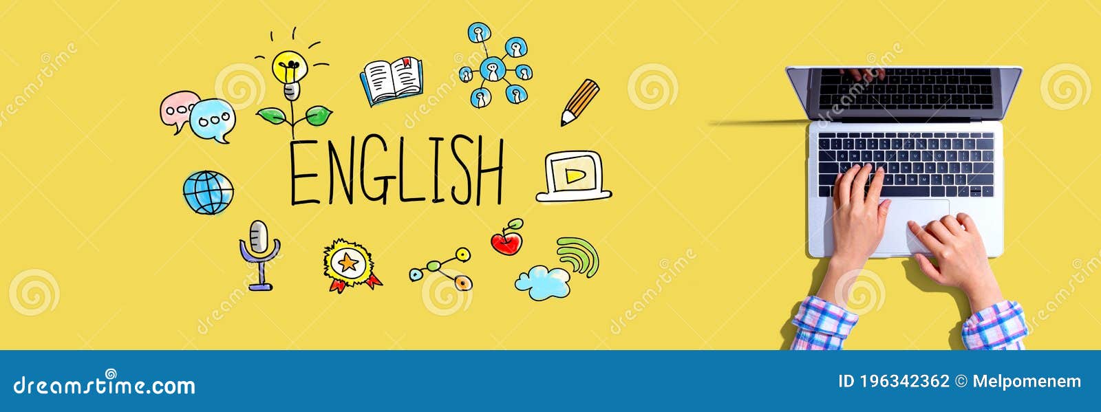 Learning English Concept with Woman Using a Laptop Stock Illustration ...