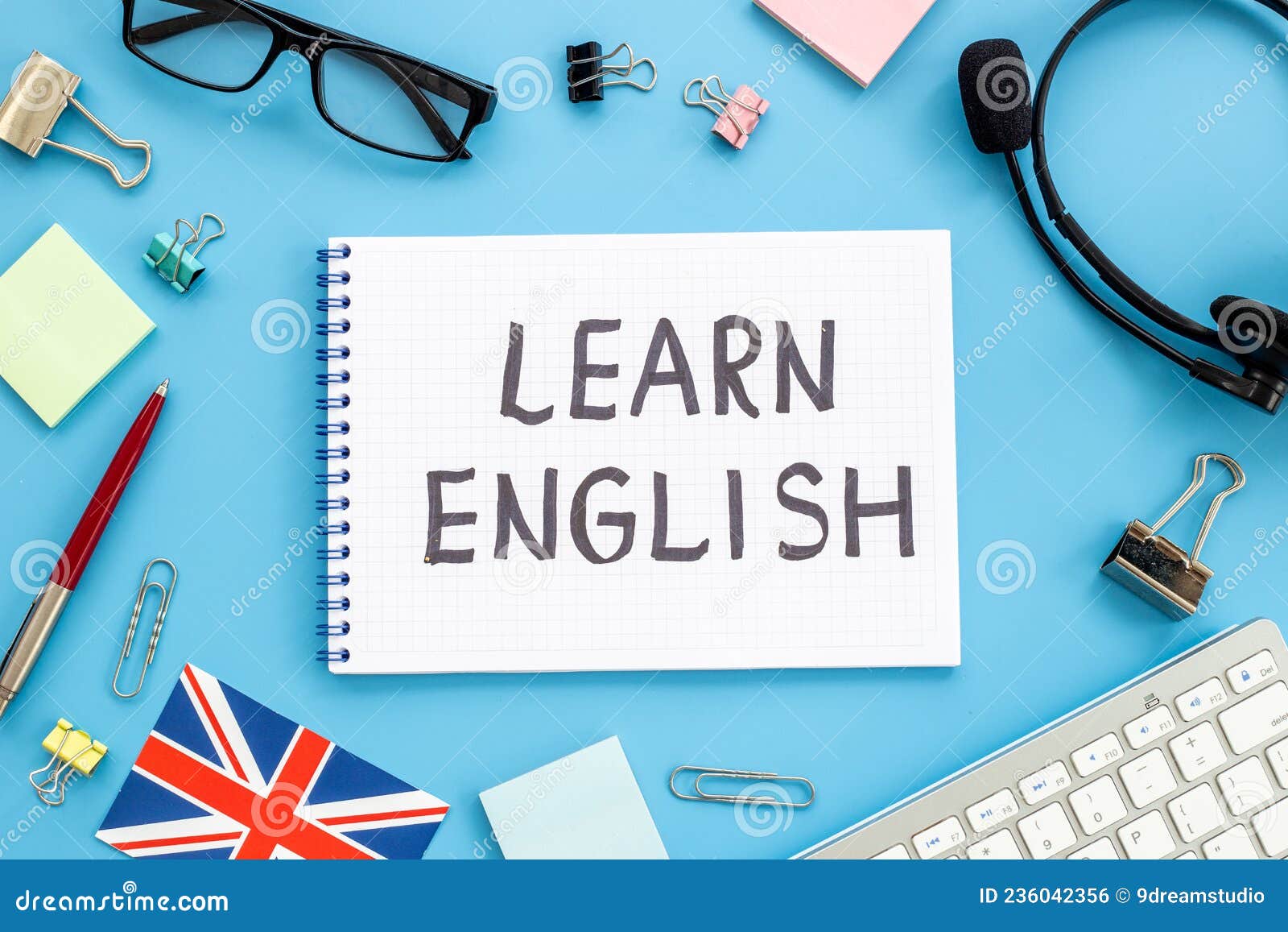 Learning English Online Lessons Concept. Text on Student Table Stock ...