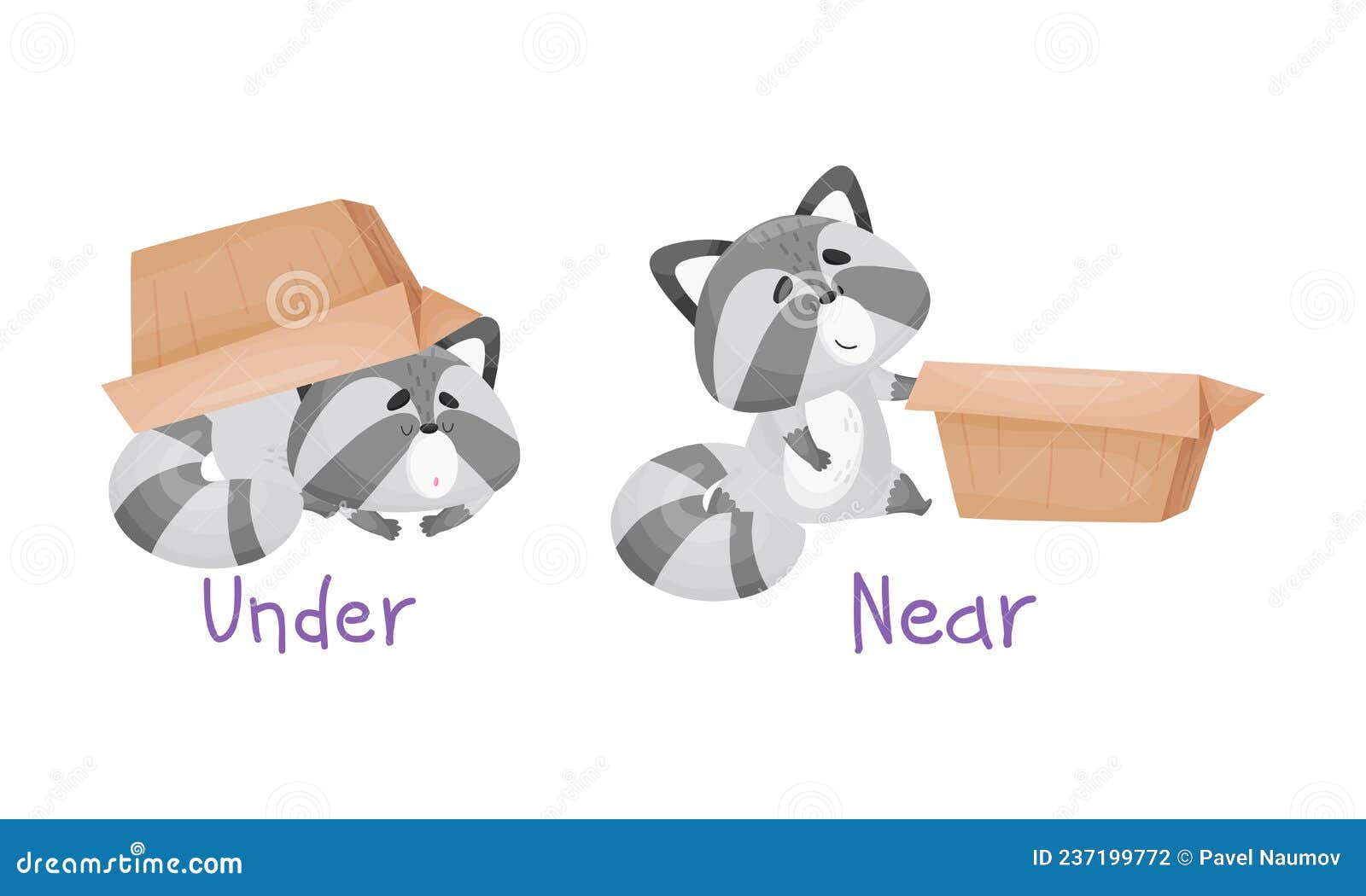 Learning English Preposition Set. Cute Cat Under and Near the Box Stock ...