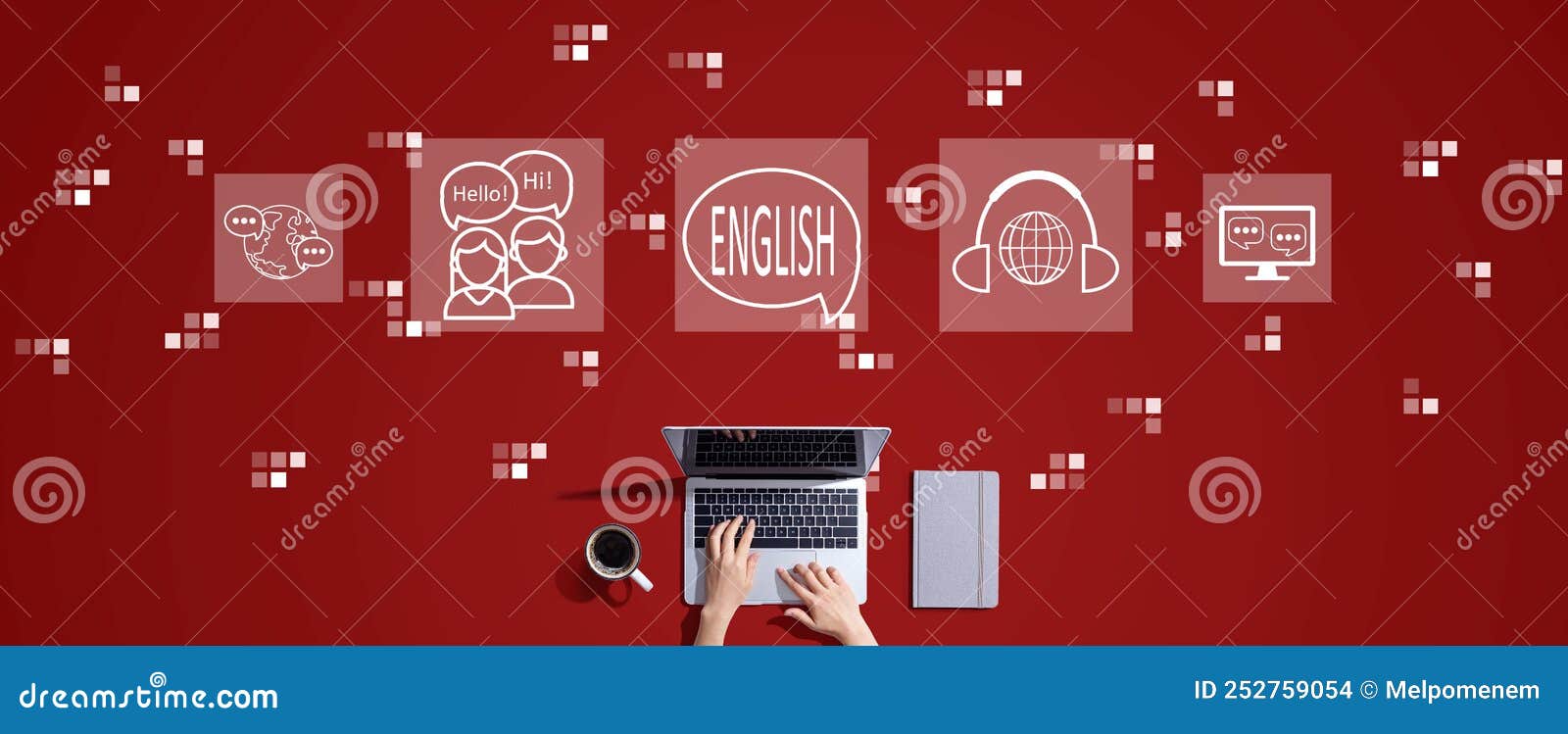 Learning English Theme with Person Working with Laptop Stock ...