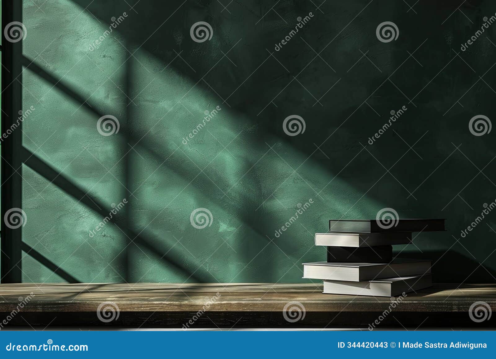 Learning Environment Books Displayed on Table with Blackboard Backdrop ...