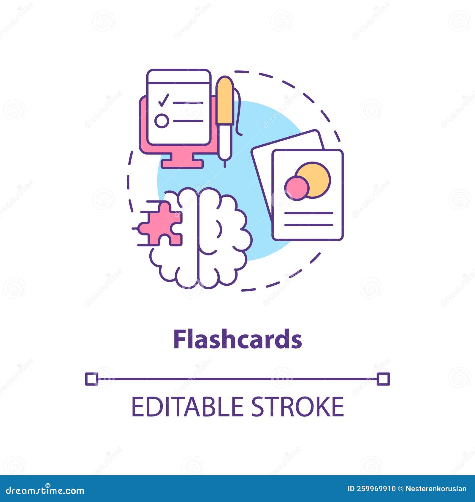 Learning Flashcards Concept Icon Stock Vector - Illustration of brain ...