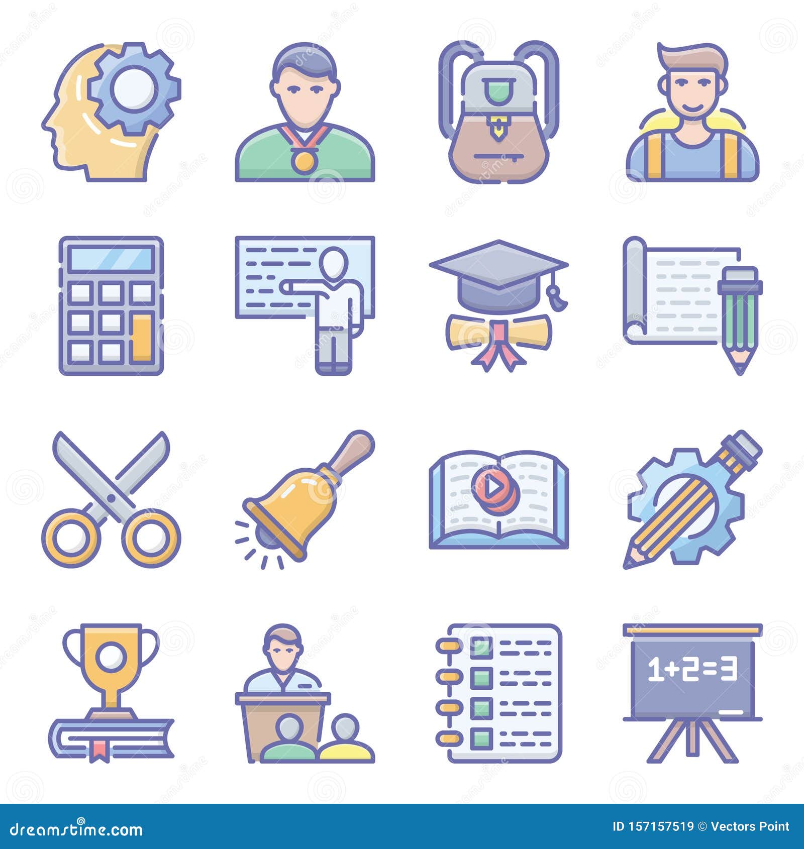 Learning Flat Icon Designs Pack Stock Vector - Illustration of pupil ...