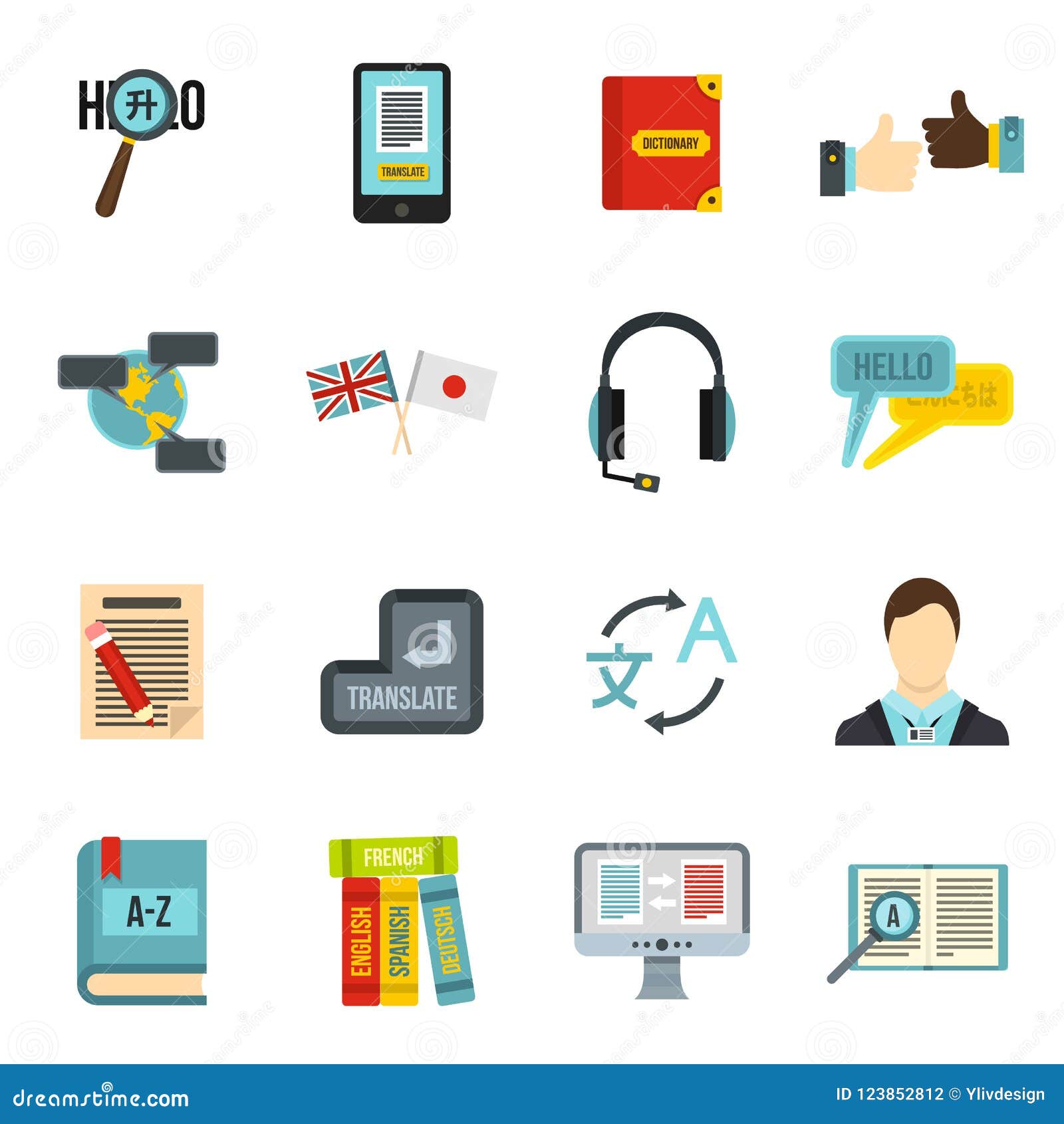 Learning Foreign Languages Icons Set, Flat Style Stock Illustration ... Learning Foreign Languages Icons Set, Flat Style Stock Illustration ...