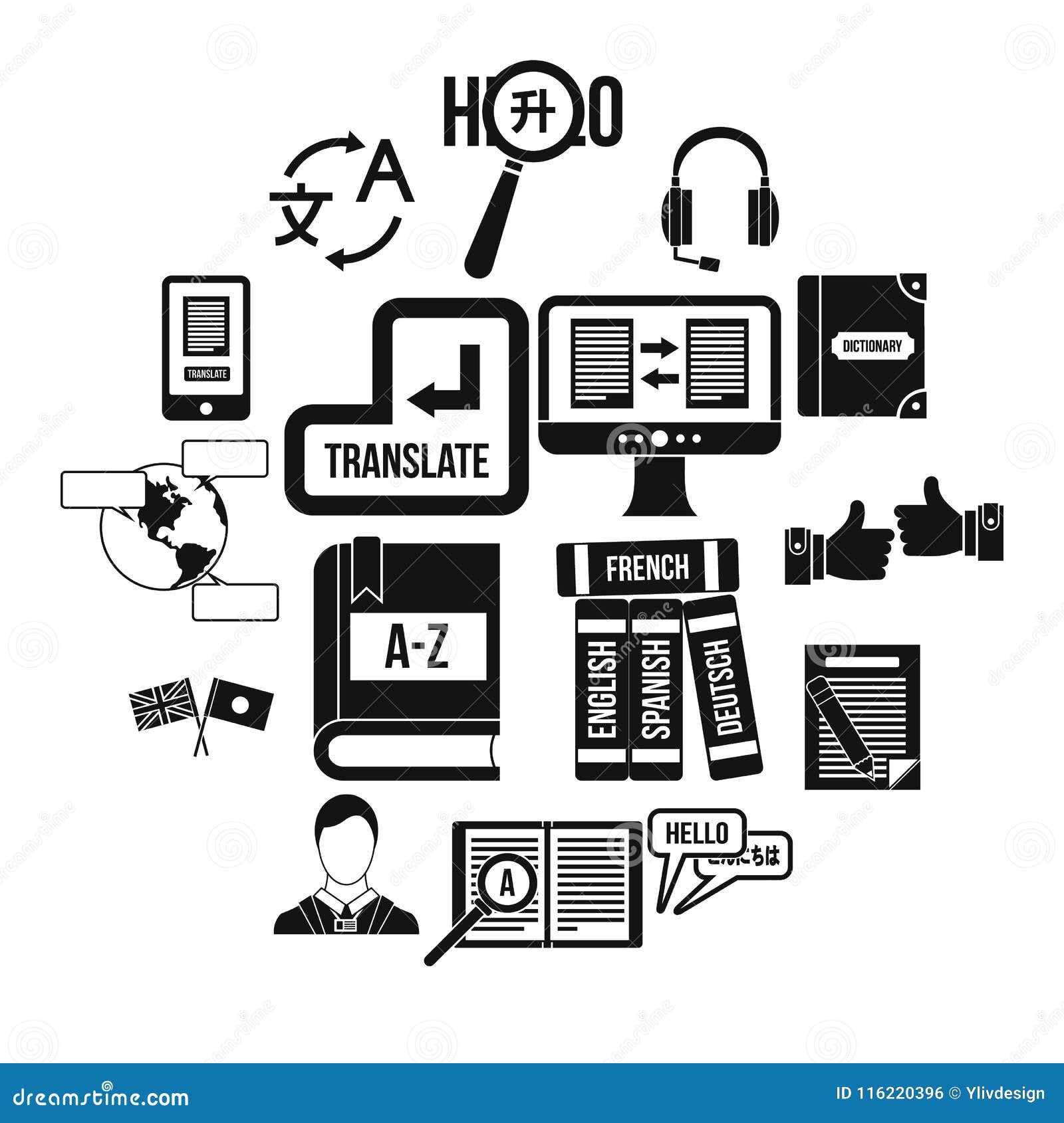 Learning Foreign Languages Icons Set, Simple Style Stock Vector ... Learning Foreign Languages Icons Set, Simple Style Stock Vector ...