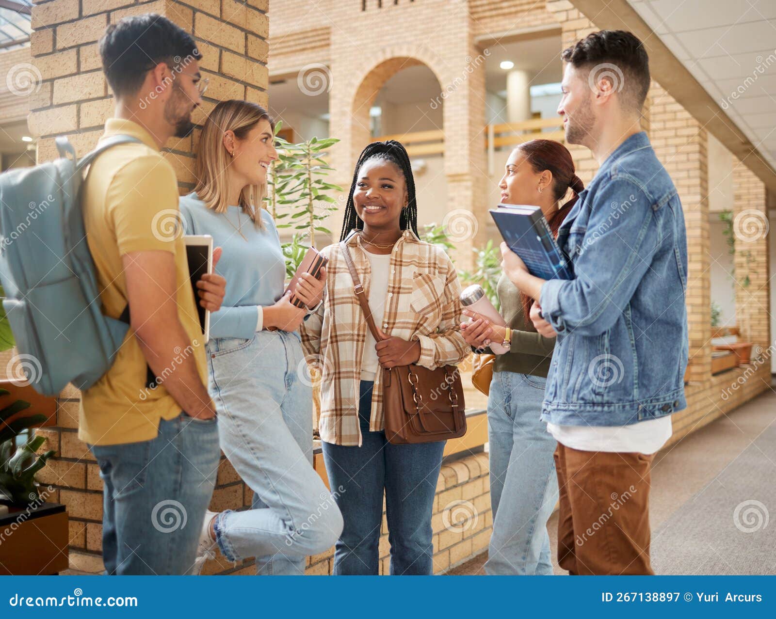 Learning, Friends and College with Students Happy on Campus with Books ...