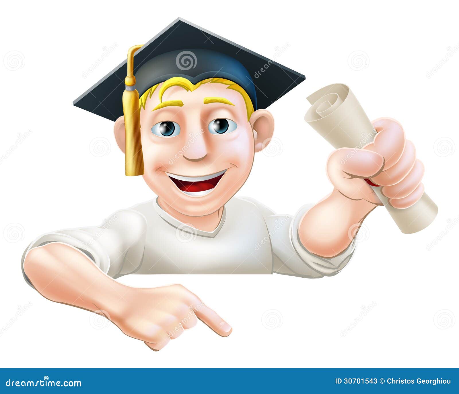 Learning Graduate Man Pointing Down Stock Vector - Illustration of ...