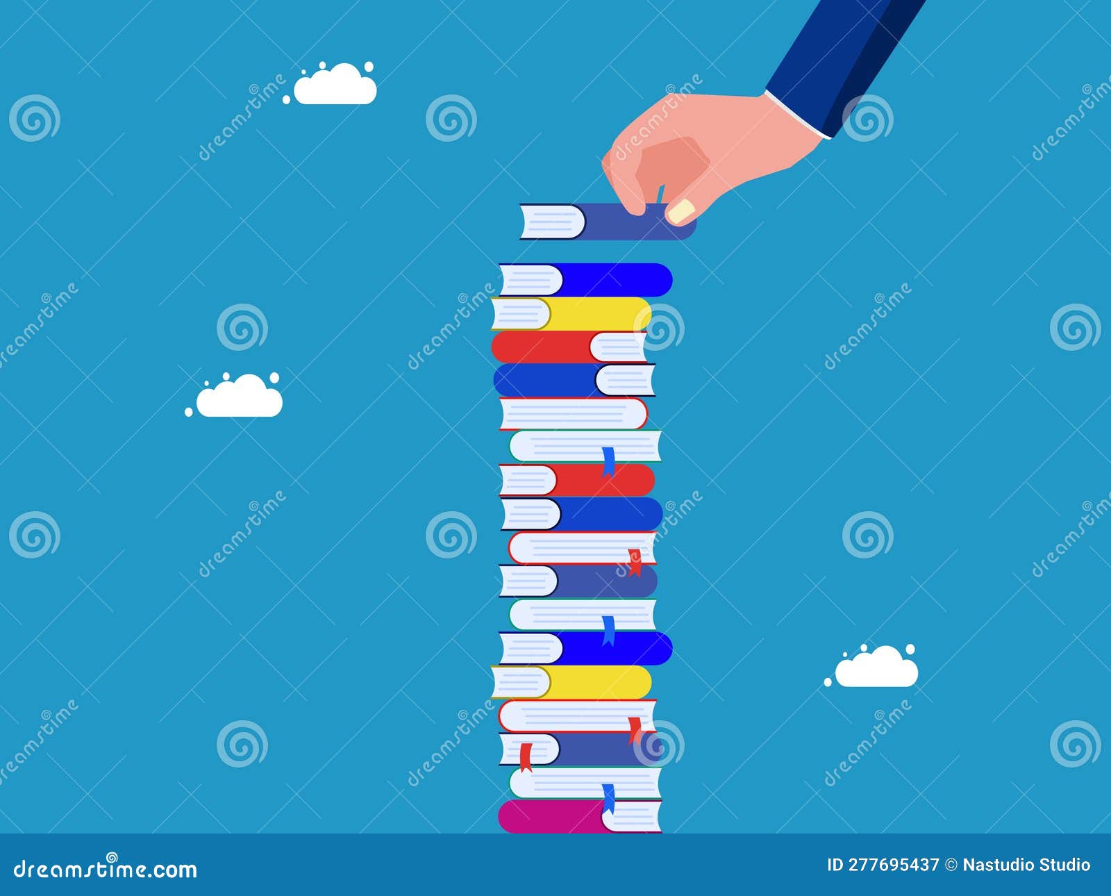 Learning or Higher Education. Businessman Hand Placing Books on High ...