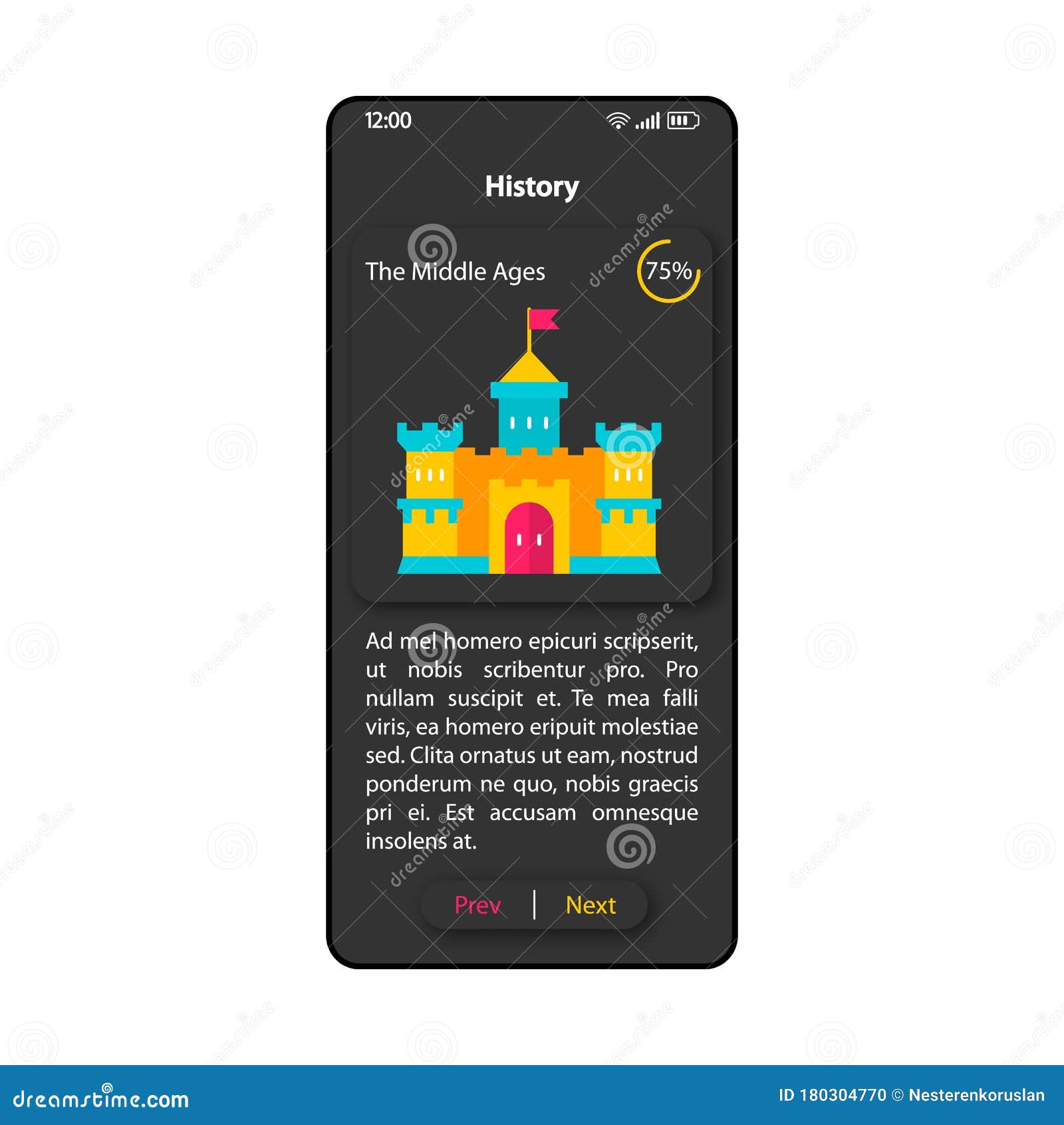 Learning History Smartphone Interface Vector Template. Mobile App Page ...