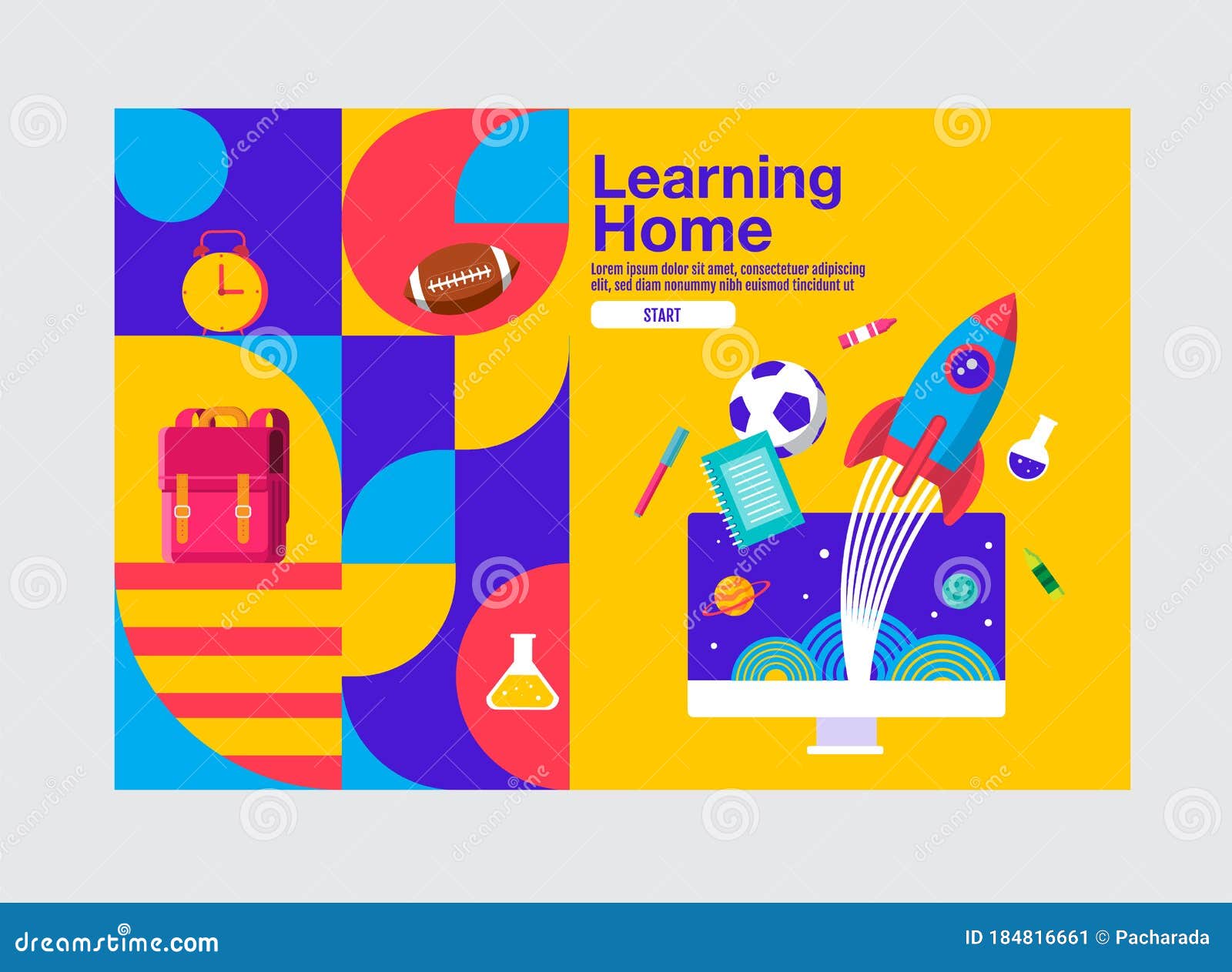 Learning Home, Education Banner Template, Vector Illustration Stock ...