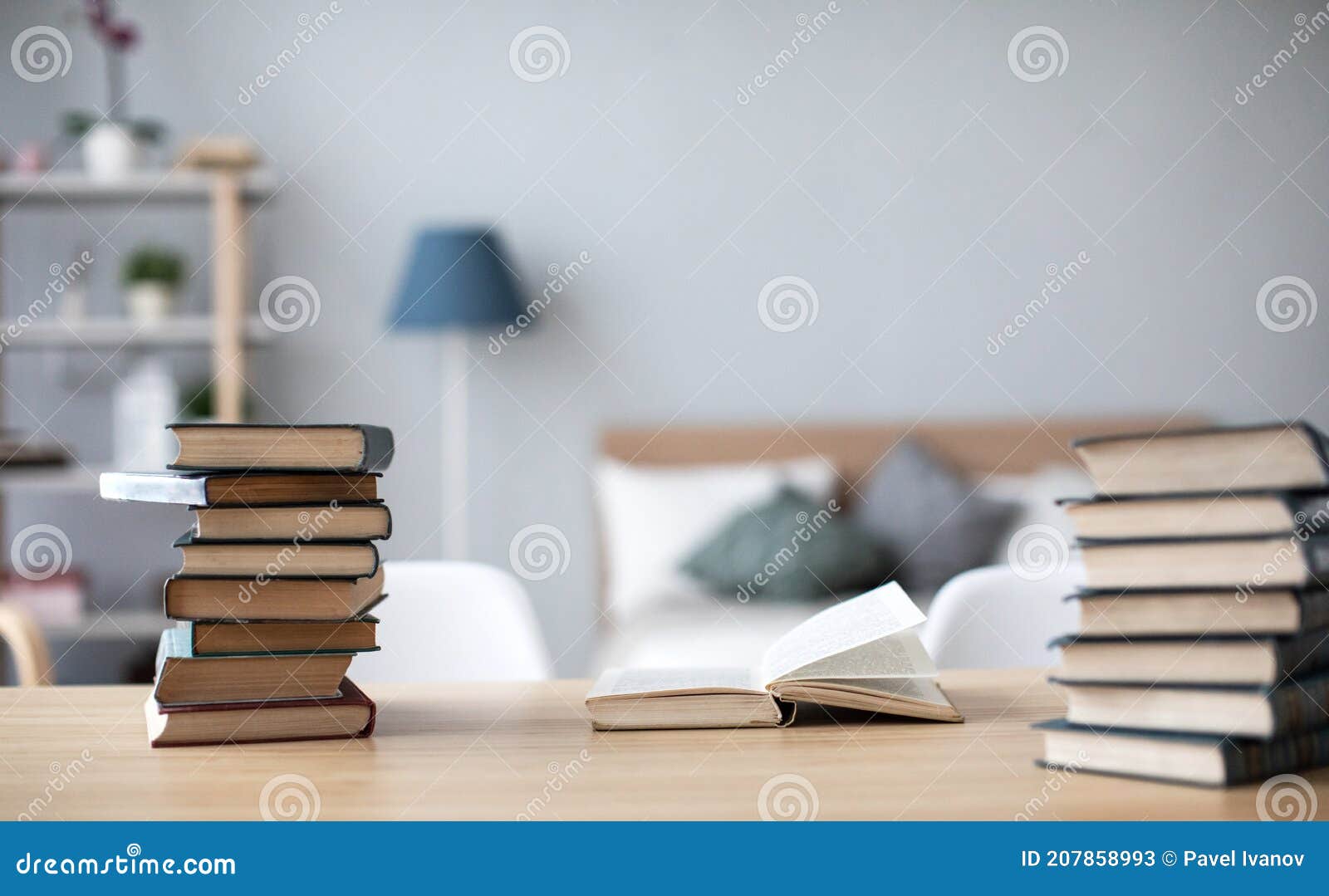 Learning at Home, Many Books on the Table Stock Image - Image of ...