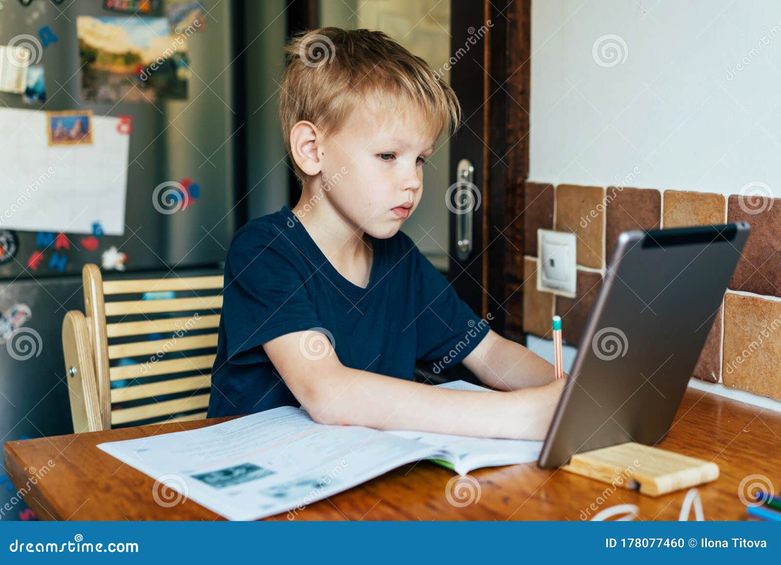 Learning from home online. stock photo. Image of notebook - 178077460