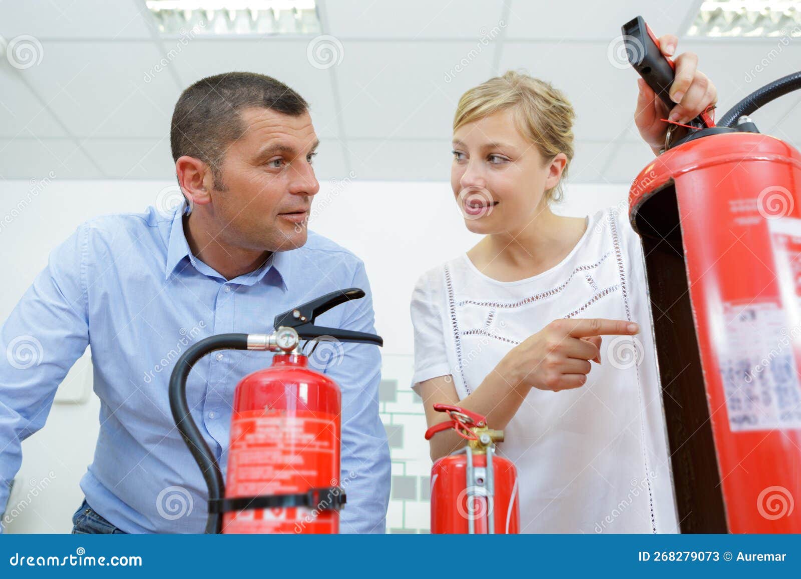 Learning How To Operate Fire Extinguisher Stock Image - Image of ...