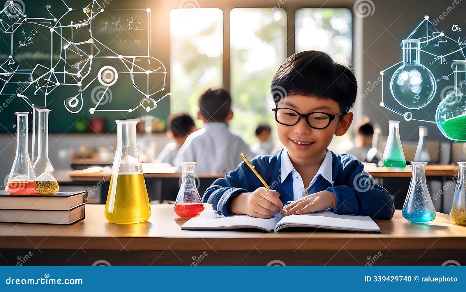 Learning Icons of a Child in a Science Class Stock Illustration ...