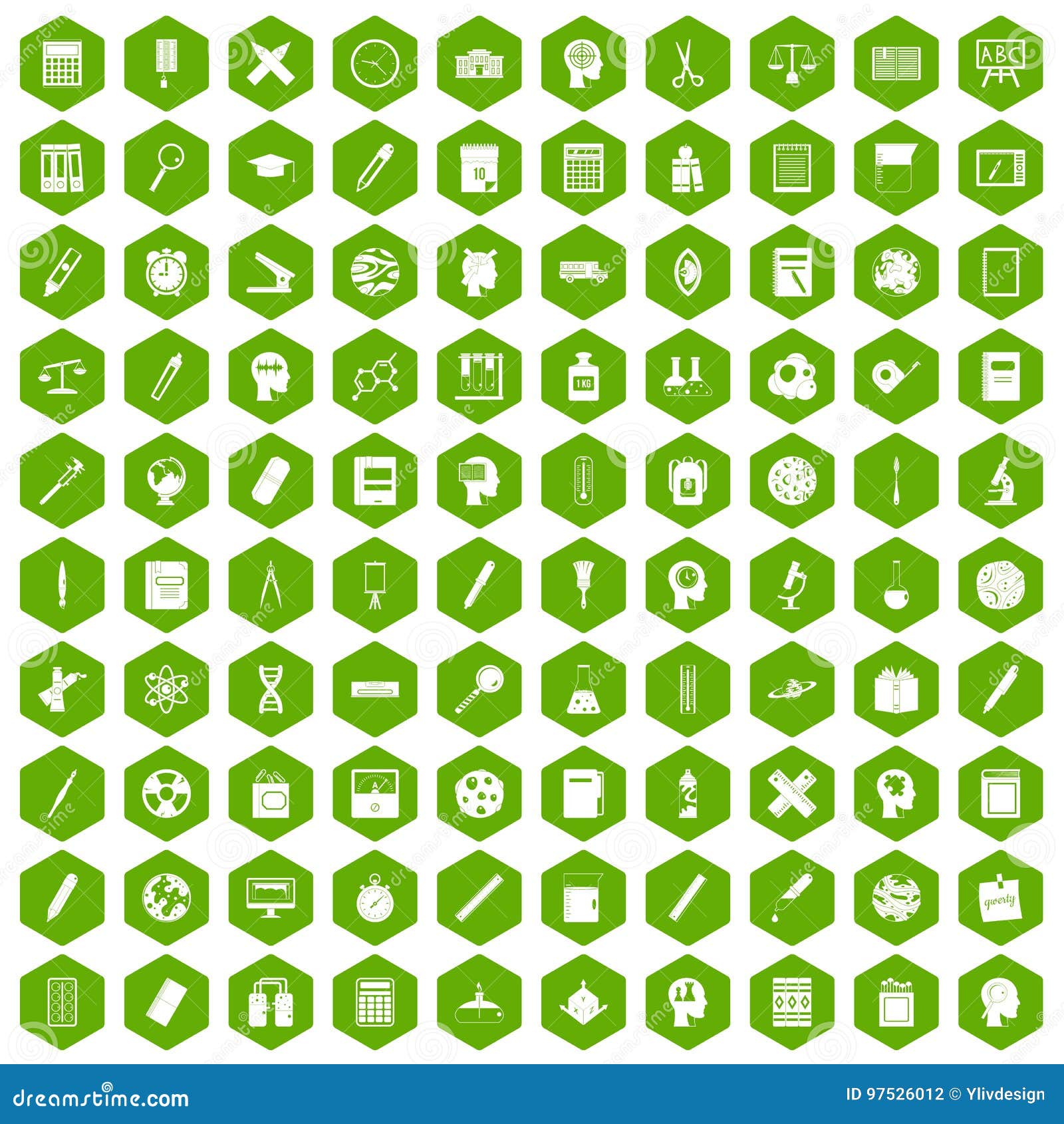 100 Learning Icons Hexagon Green Stock Vector - Illustration of markers ...