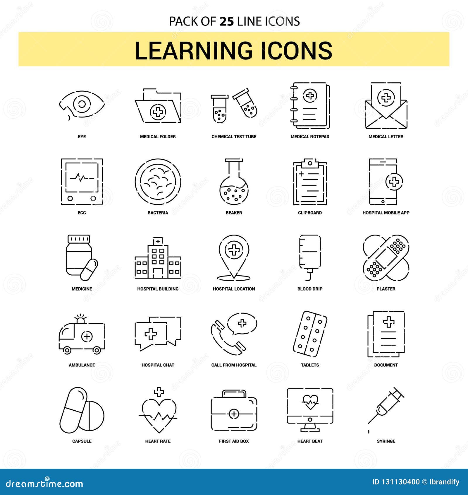 Learning Icons Line Icon Set - 25 Dashed Outline Style Stock Vector ...