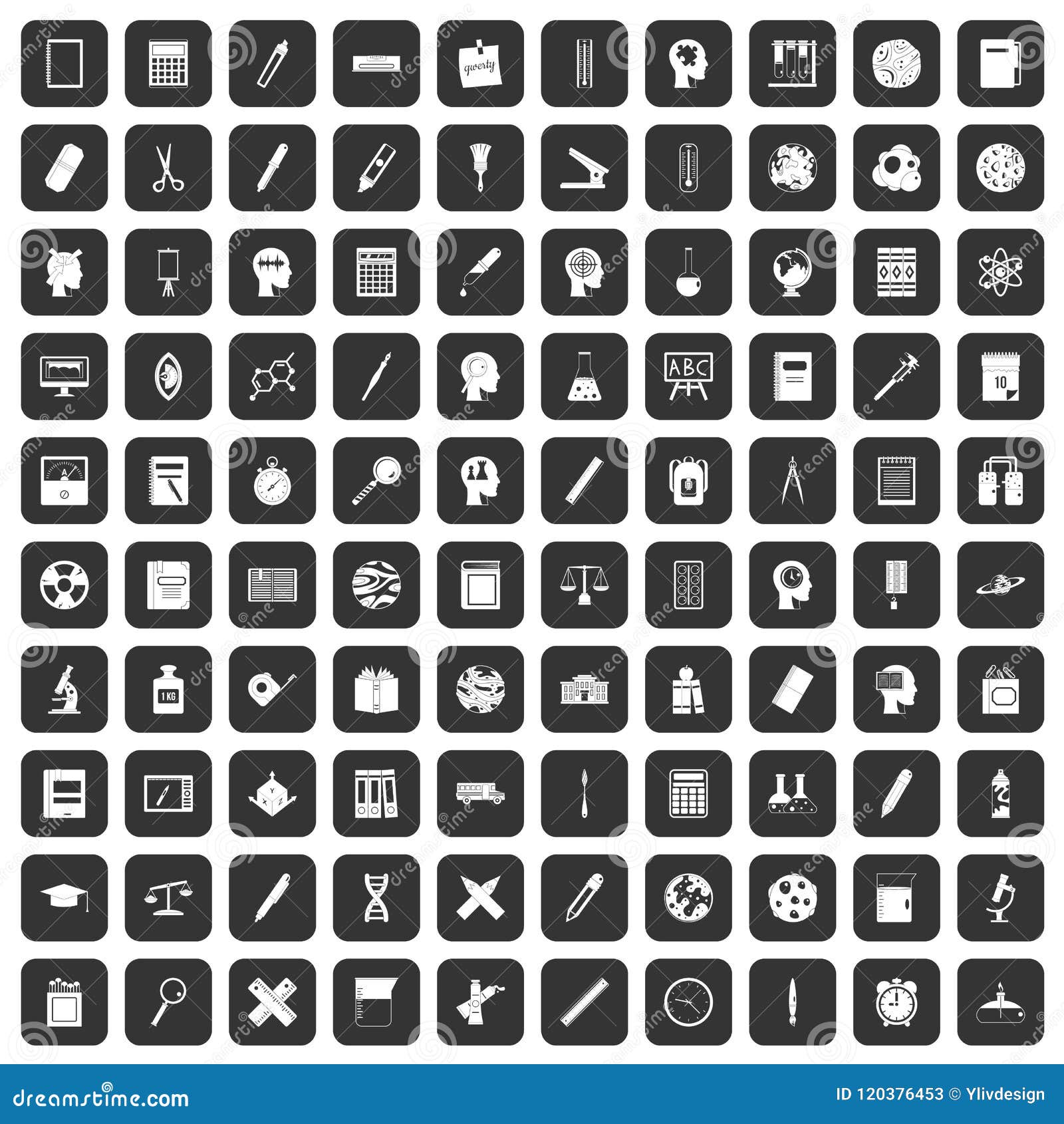 100 Learning Icons Set Black Stock Vector - Illustration of cube ...