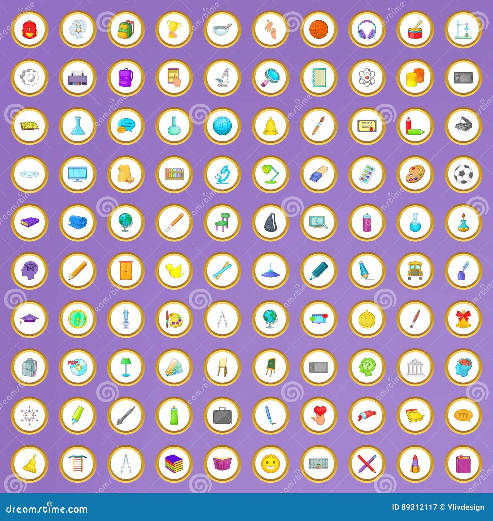 100 Learning Icons Set in Cartoon Style Stock Vector - Illustration of ...