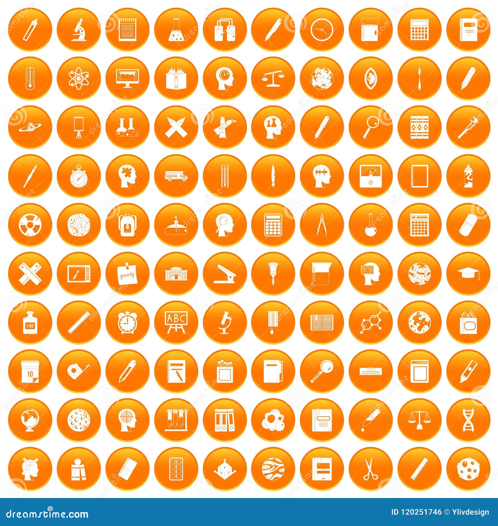 100 Learning Icons Set Orange Stock Vector - Illustration of collection ...