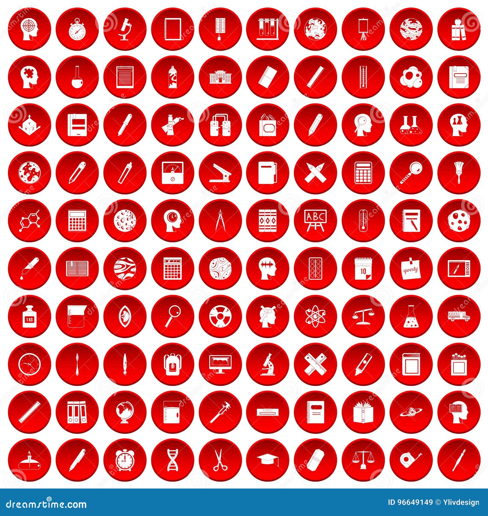 100 learning icons set red stock vector. Illustration of globe - 96649149