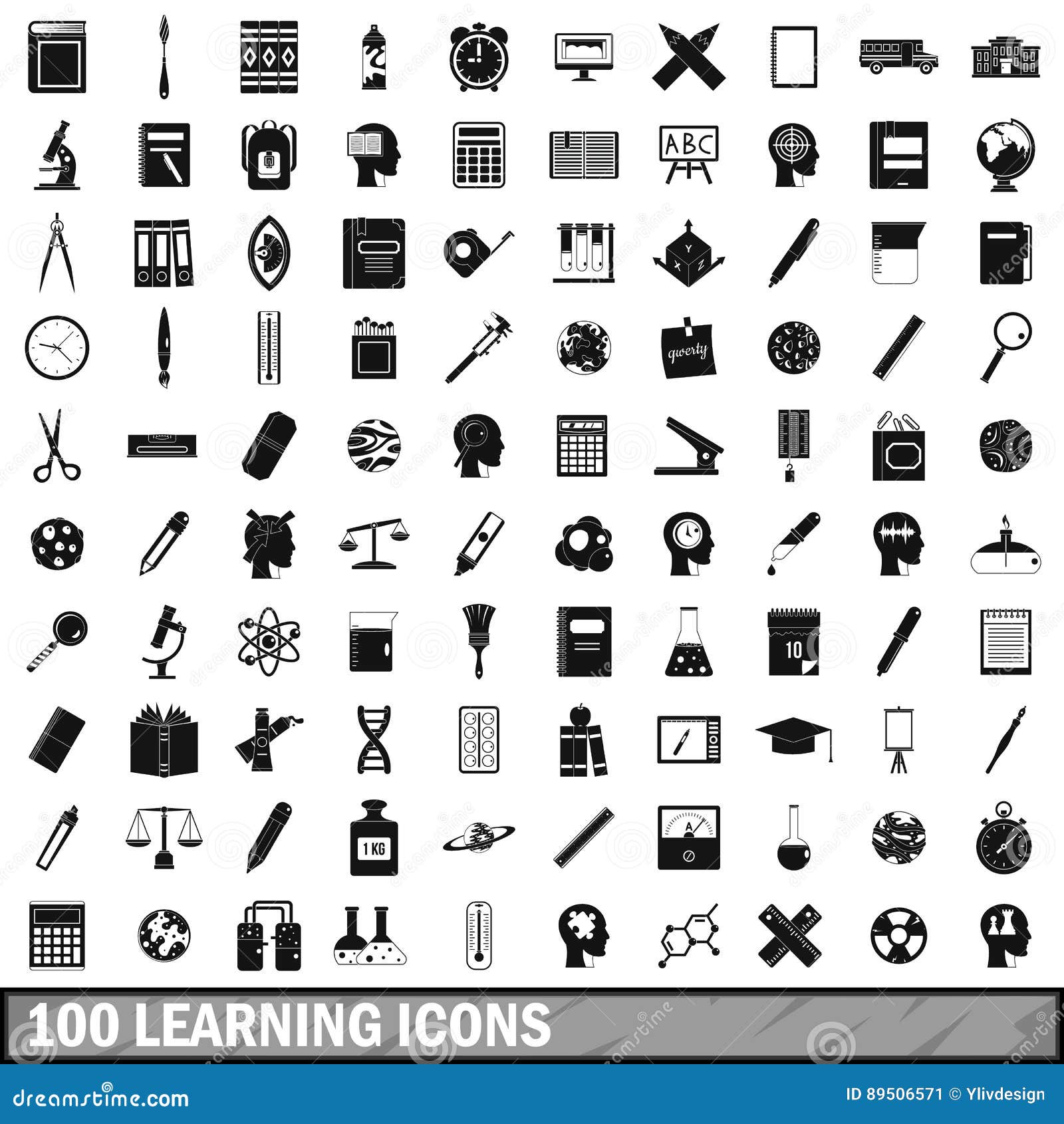 100 Learning Icons Set, Simple Style Stock Vector - Illustration of ...