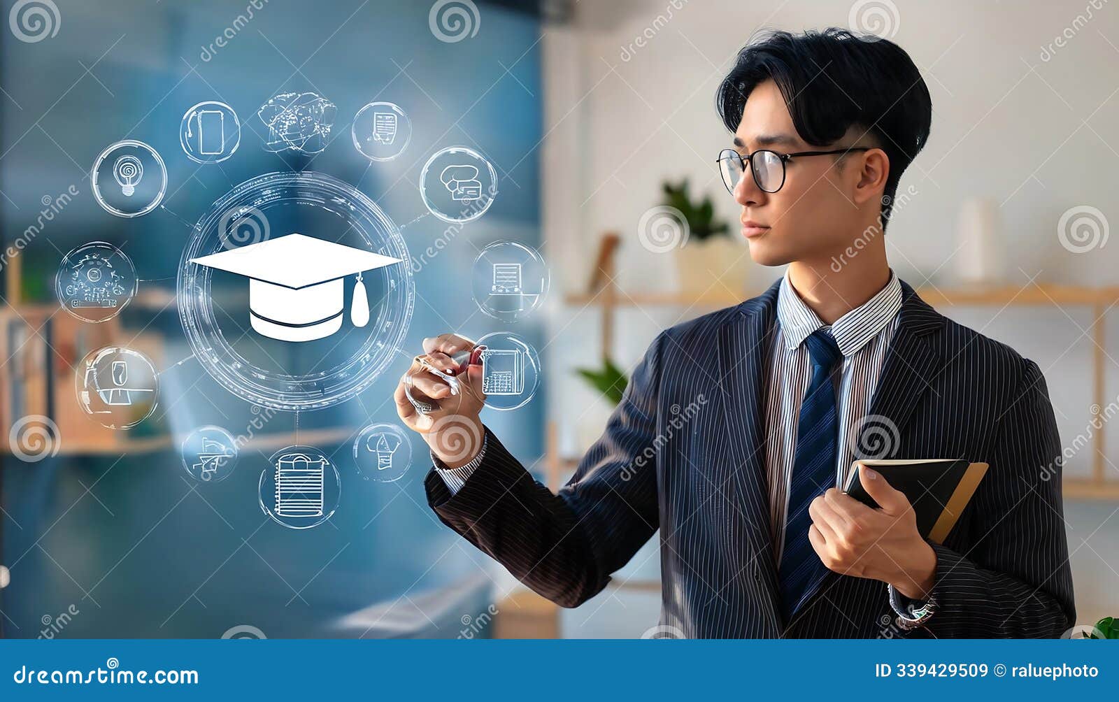 Learning Icons of a Young Man Knowledge and Skills Stock Illustration ...