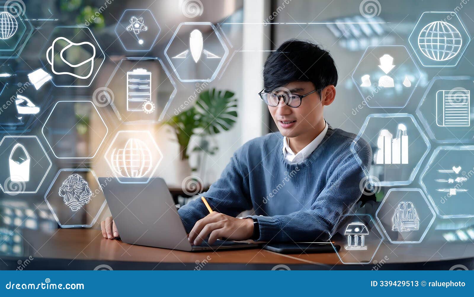 Learning Icons of a Young Man Knowledge and Skills Stock Illustration ...