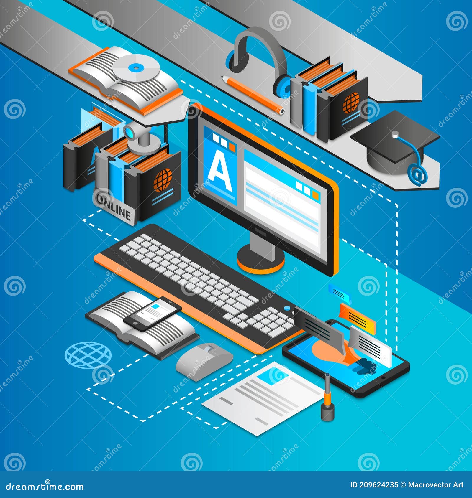 Learning Isometric Concept stock vector. Illustration of decorative ...