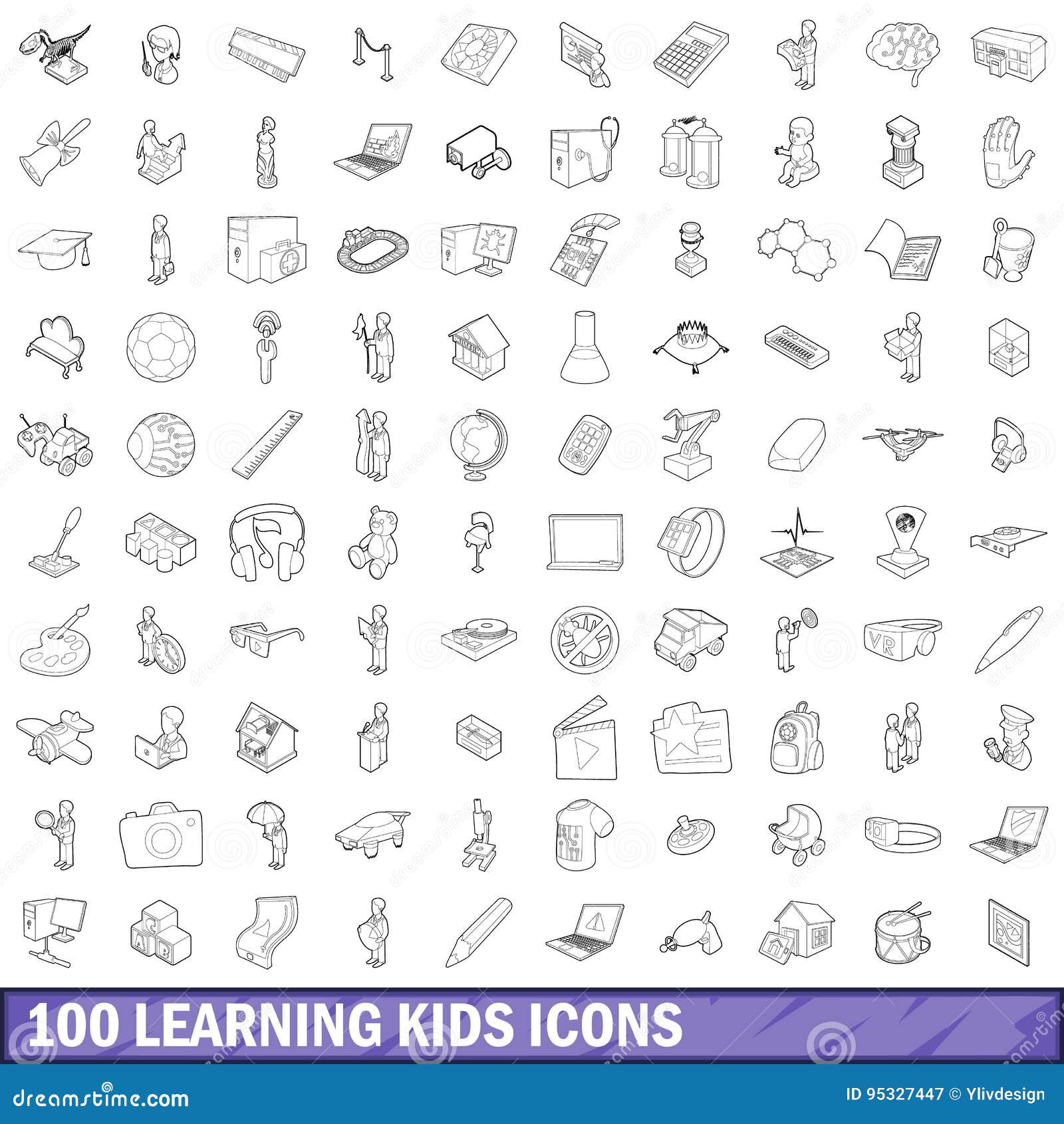 100 Learning Kids Icons Set, Outline Style Stock Vector - Illustration ...