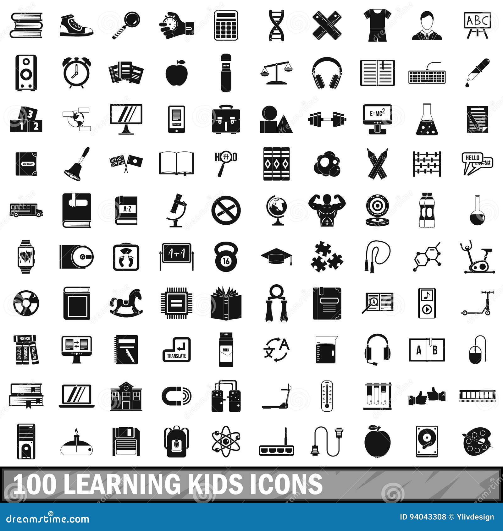 100 Learning Kids Icons Set, Simple Style Stock Vector - Illustration ...