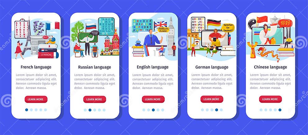 Learning Language App Vector Illustration, Crtoon Flat Vertical Mobile ...