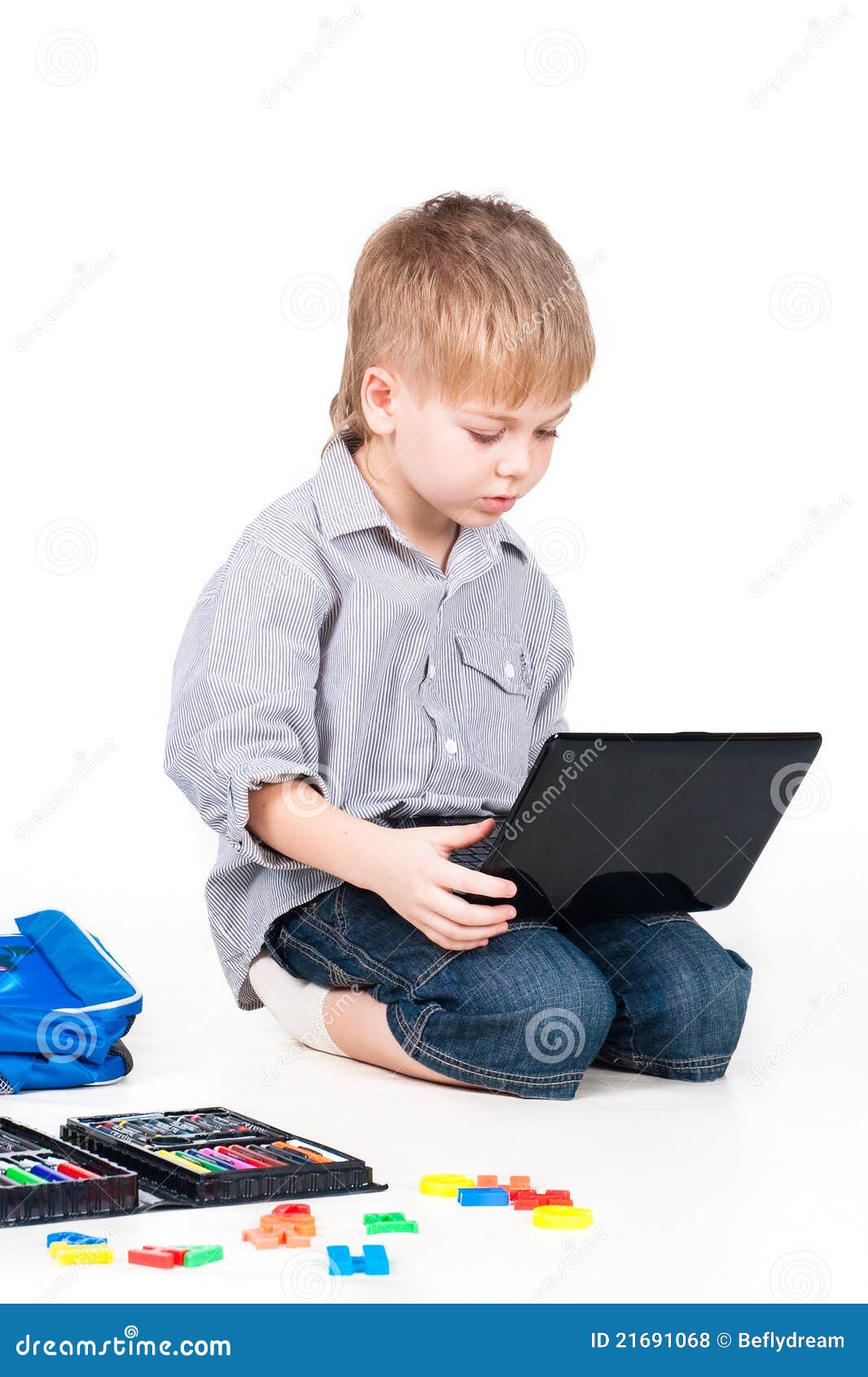 Learning with Laptop Isolated on White Stock Photo - Image of ...