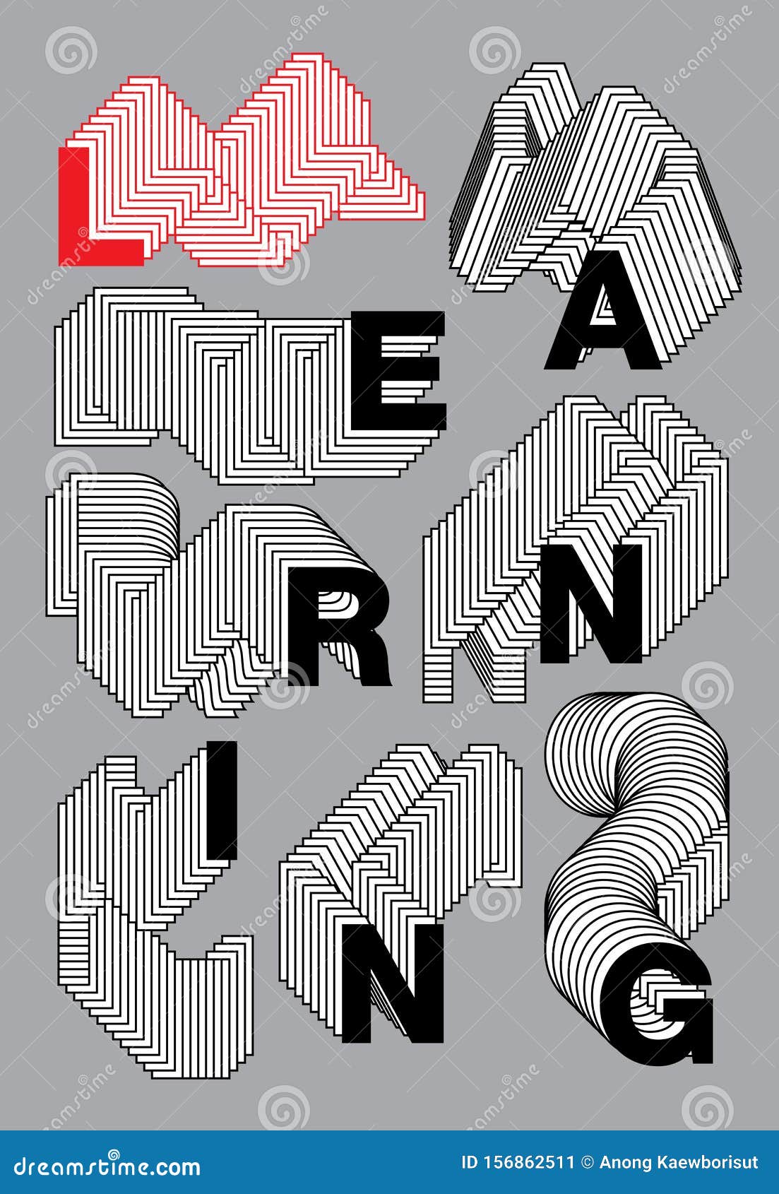 Layered Alphabet. Yellow Shades Artistic Font. Isolated English ...