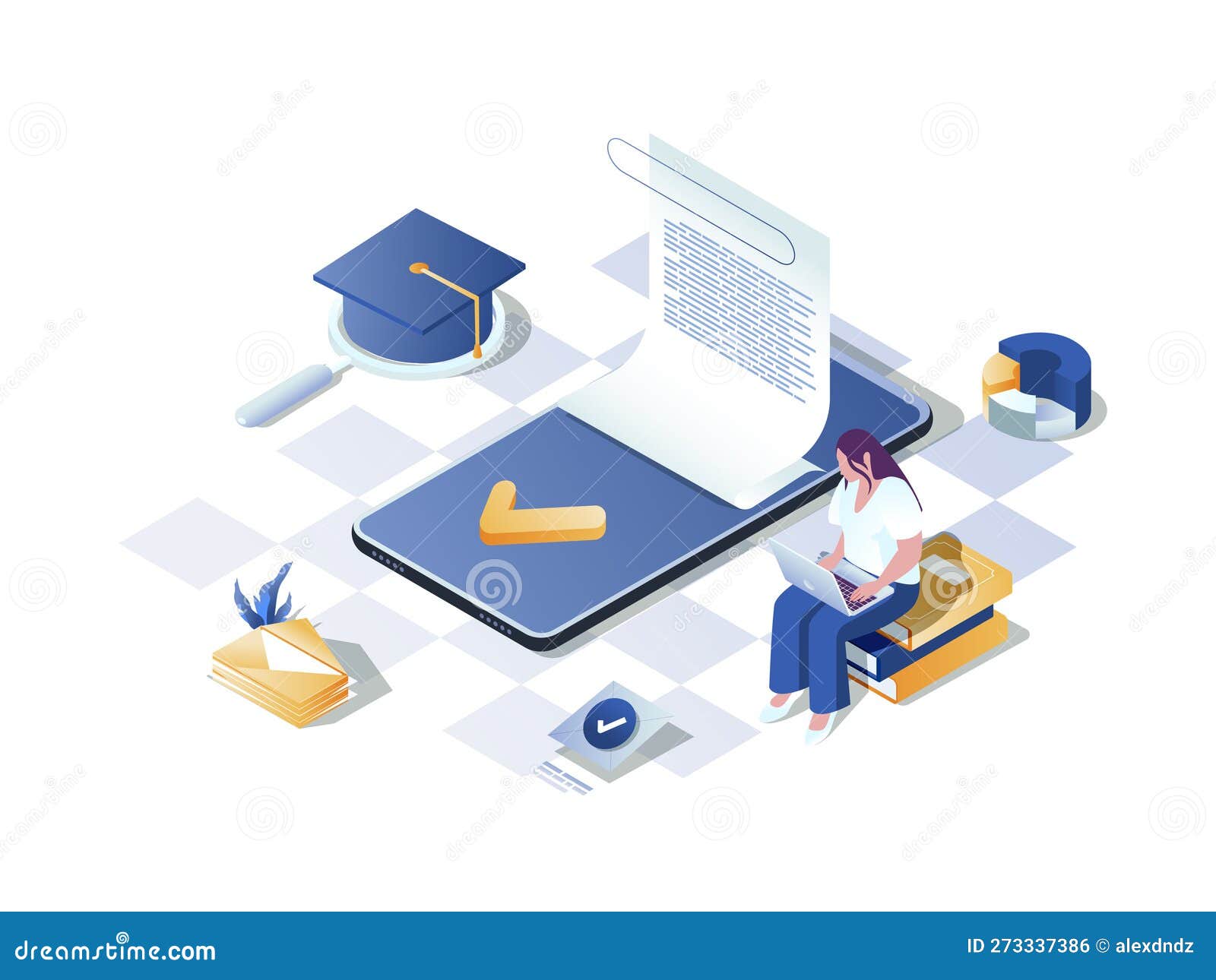 Learning Management System Concept 3d Isometric Web Scene. Vector ...