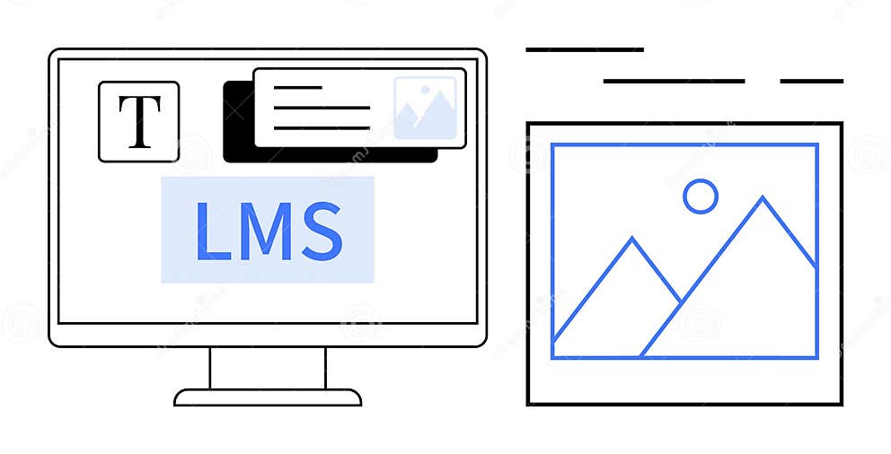 Learning Management System Interface with Text, Media Upload, and Image Gallery Icons Stock ...