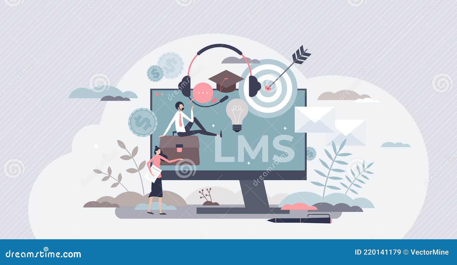 Lms, Learning Management System Concept. Tiny Male And Female ...