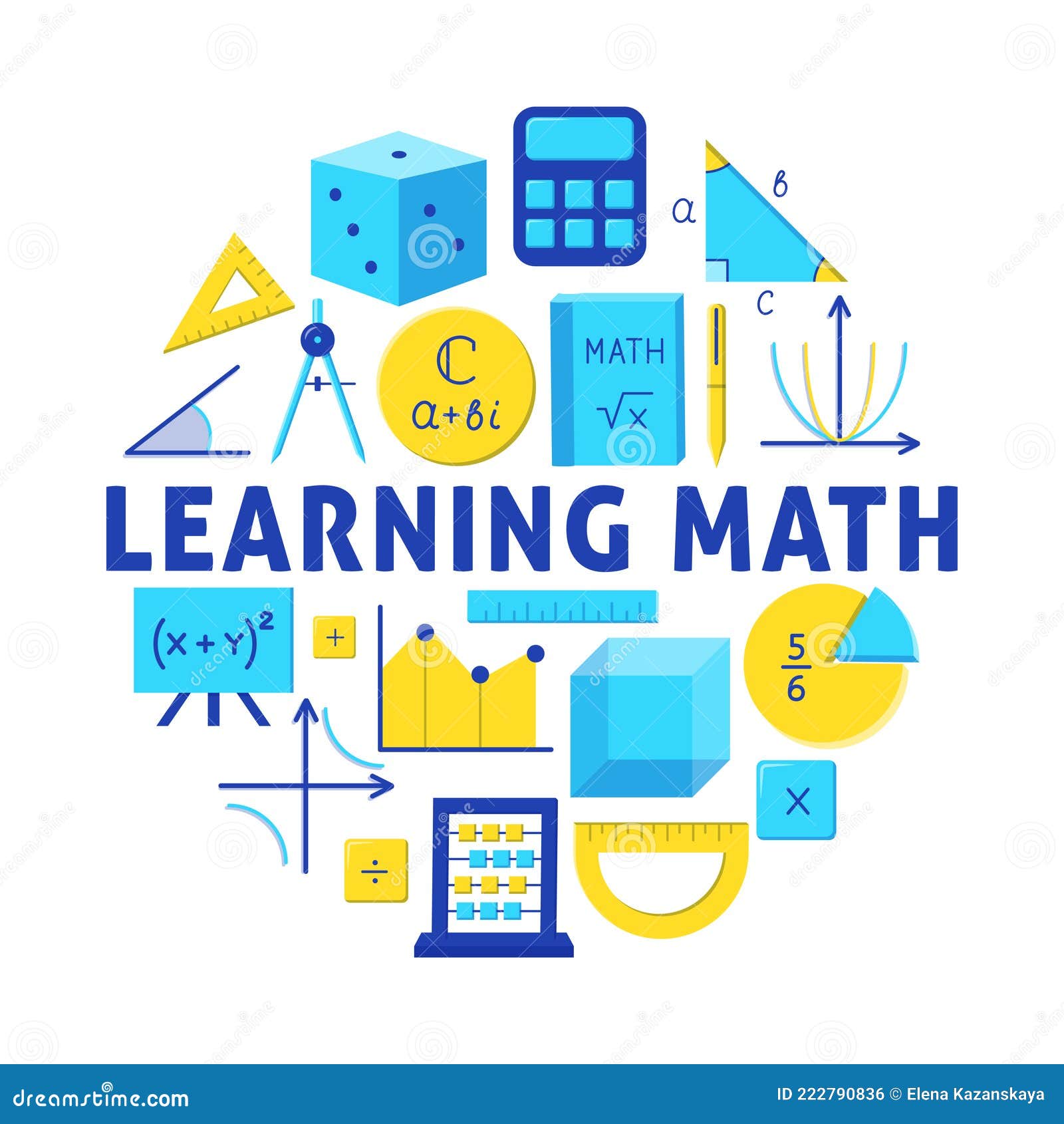 Learning Math Round Concept Banner in Flat Style Stock Illustration ...