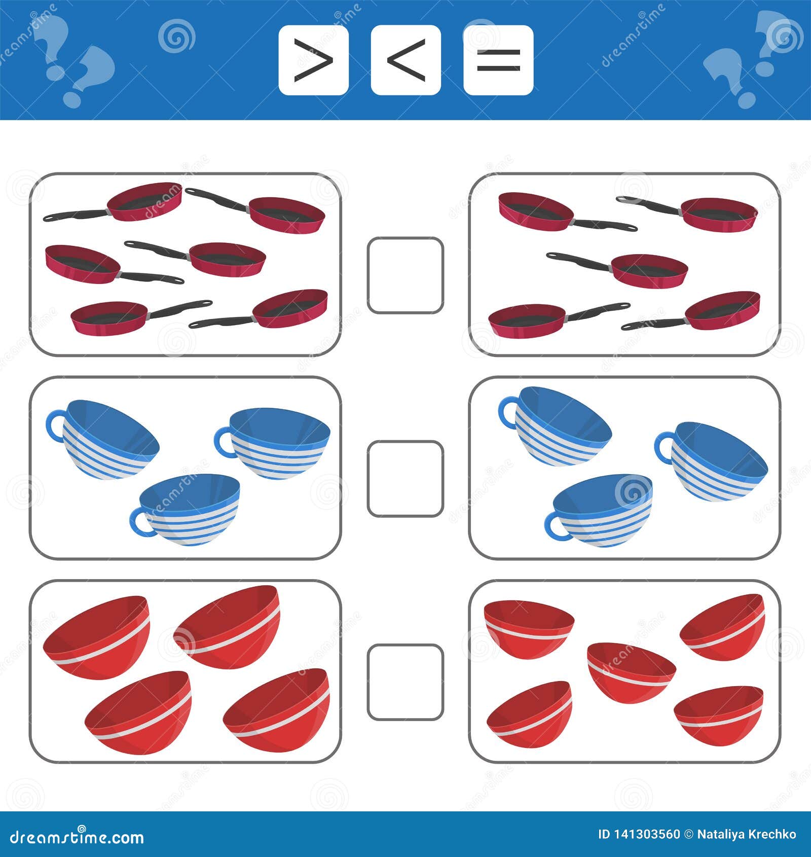 Learning Mathematics, Numbers - Choose More, less or Equal. Tasks for ...