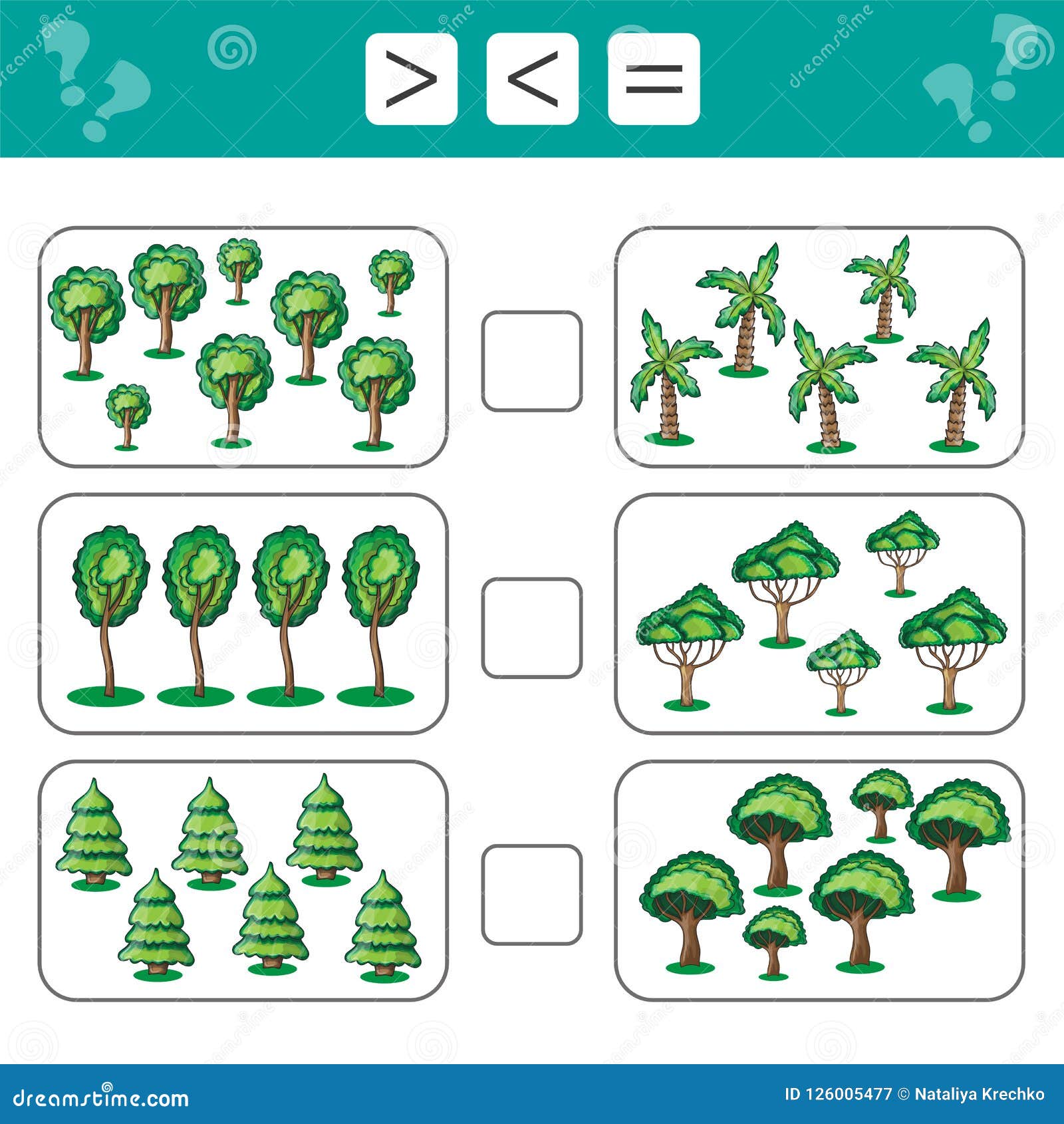 Learning Mathematics, Numbers - Choose More, less or Equal. Tasks for ...