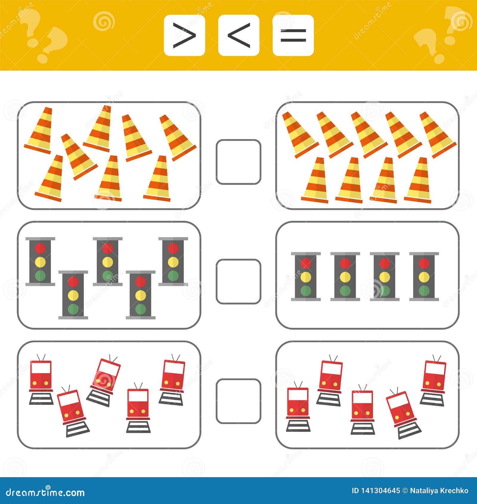 Learning Mathematics, Numbers - Choose More, less or Equal. Tasks for ...