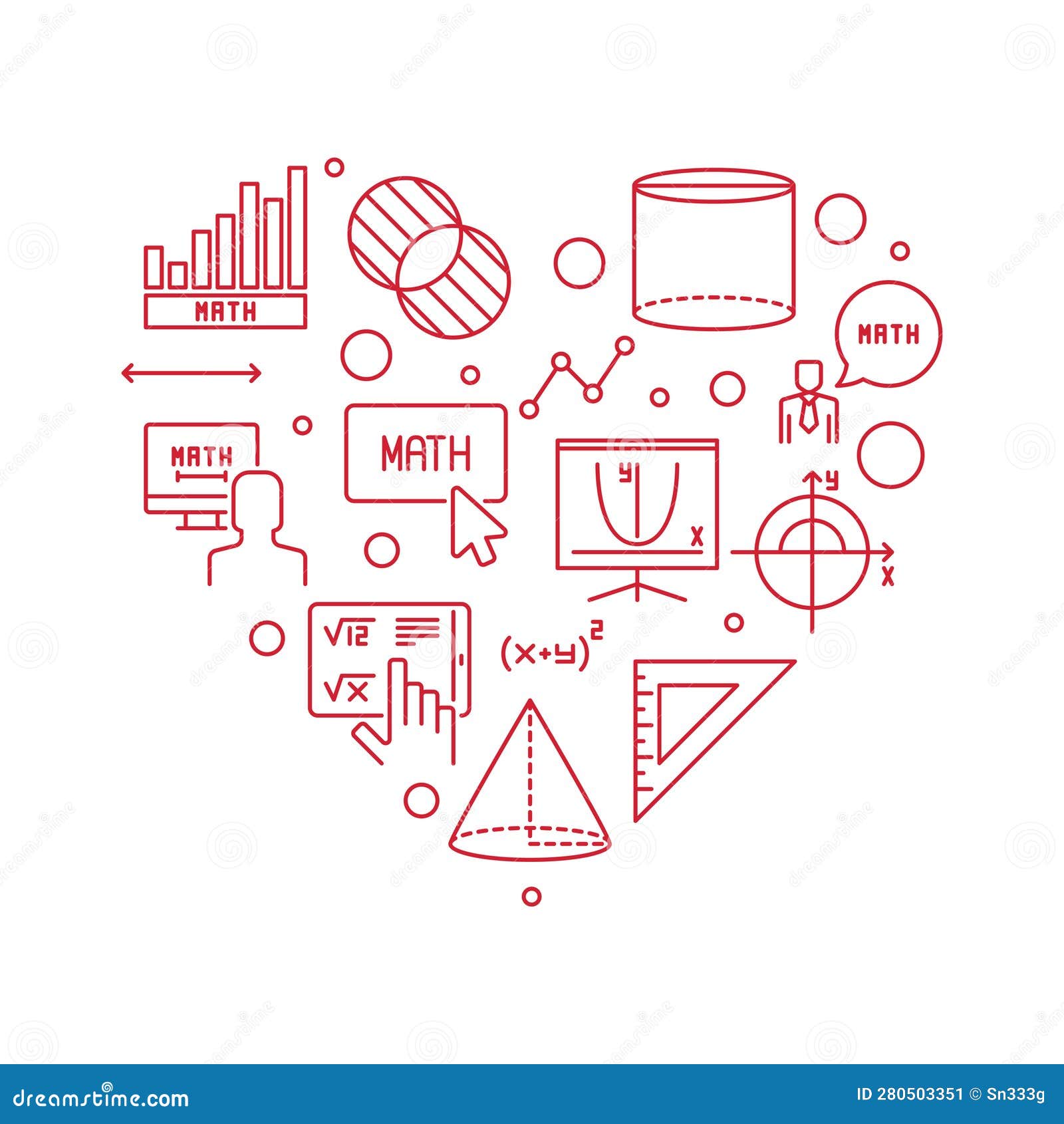 Learning Mathematics Vector Line Red Heart Shaped Banner. Math Concept ...
