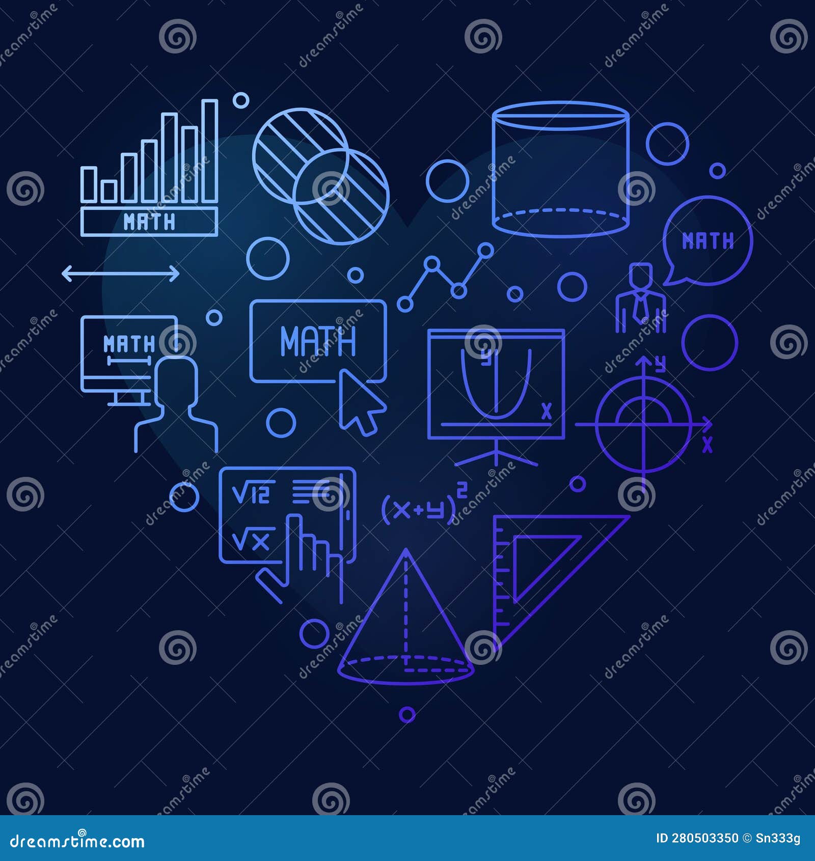 Learning Mathematics Vector Thin Line Heart Shape Blue Banner - Math ...